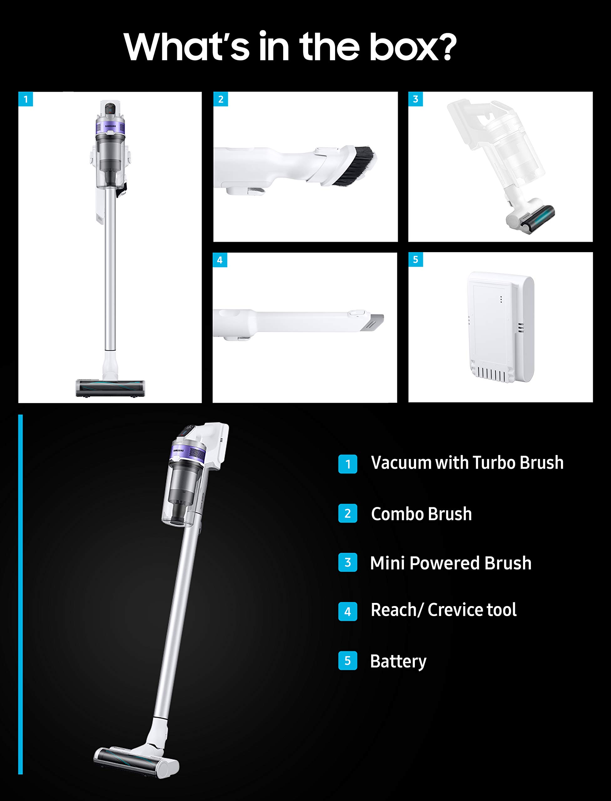 Samsung Jet 70 Pet Stick Lightweight Cleaner with Removable Long Lasting Battery and 150 Air Watt Suction Power Cordless Vacuum with Mini Motorized Tool (VS15T7032R4), Violet (Renewed)