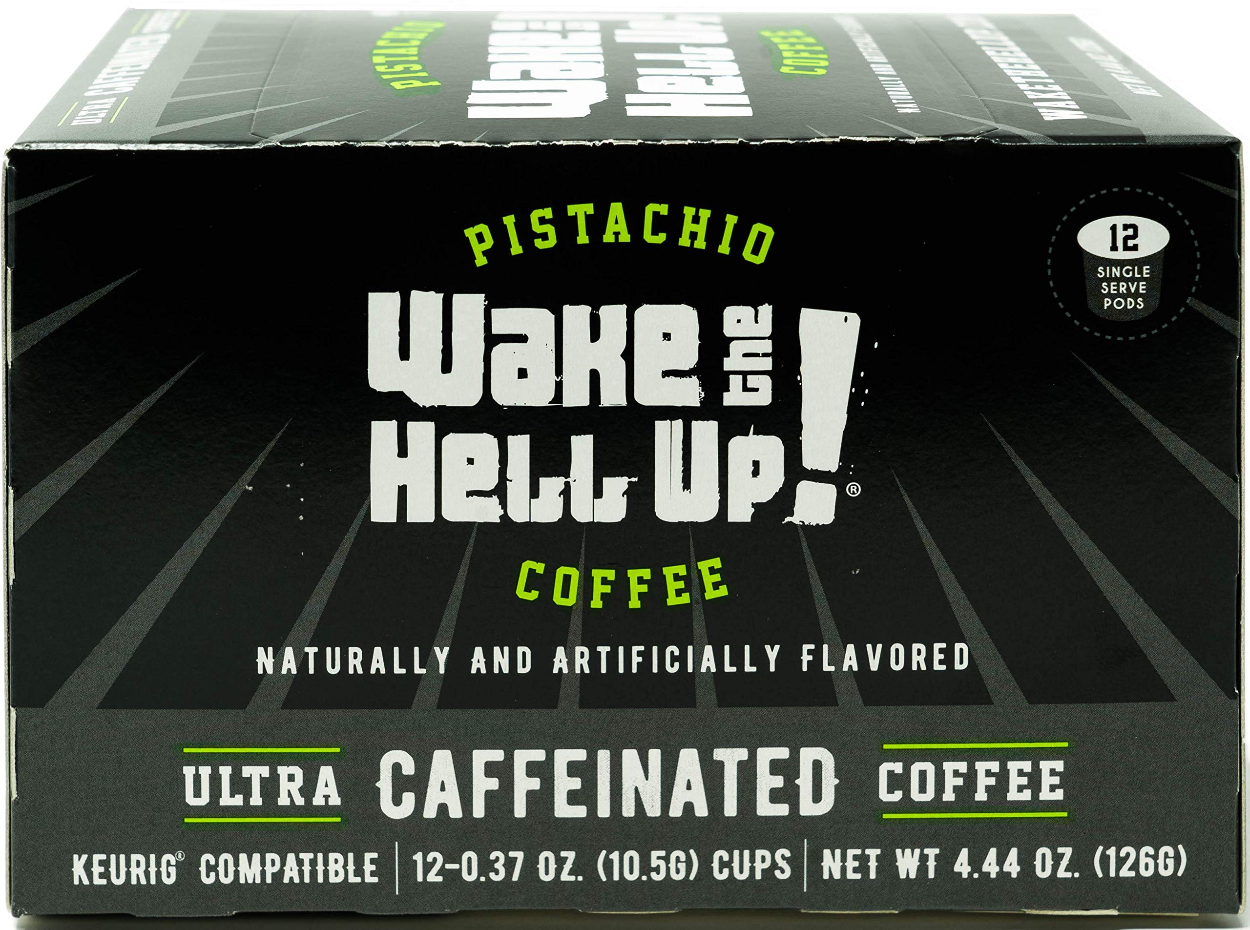 Wake The Hell Up!® Pistachio Flavored Single Serve Coffee Pods Of Ultra-Caffeinated Coffee For K-Cup Compatible Brewers | 12 Count, 2.0 Compatible Pods