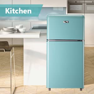 WANAI Compact Refrigerator 3.5 Cu.Ft Retro Mini Fridge with Freezer Dual Door Small Refrigerator with Adjustable Temperature,LED Lights, Removable Shelves, Mini Refrigerator for Dorm, Office, Bedroom
