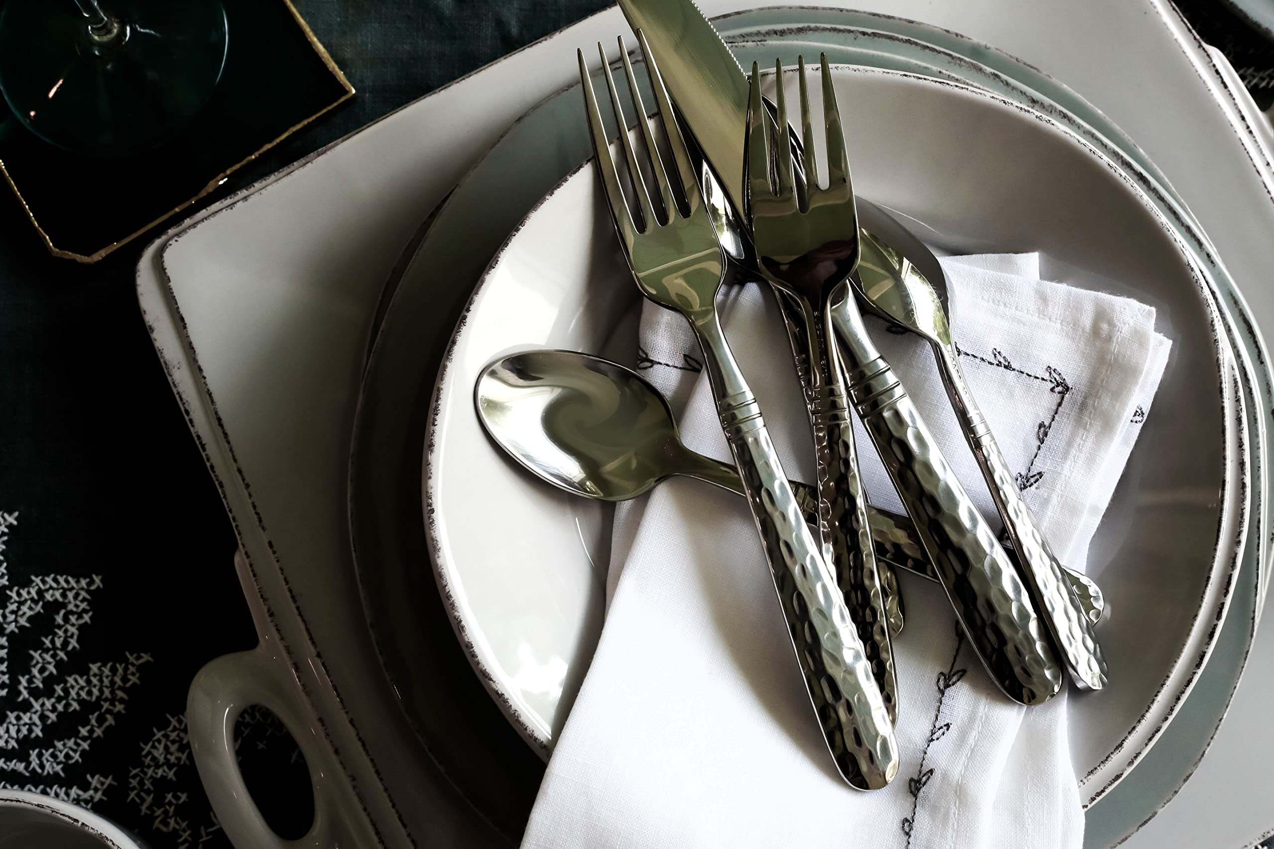 Vietri Martellato 5-Piece Place Setting - Handmade 18/10 Stainless Steel Utensils Set