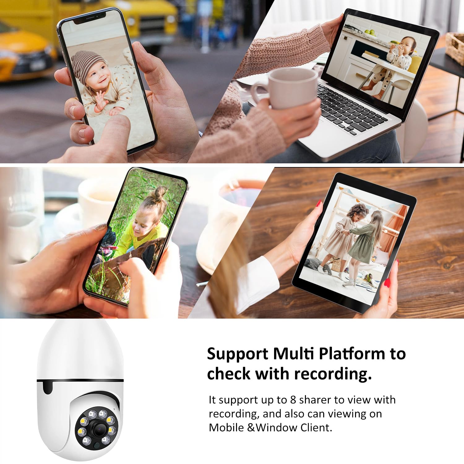 RAKEBLUE Light Bulb Camera 2 Pack,Free Cloud Storage 1080P Wireless Security Camera with 2.4GHz / 5GHz WiFi,Human Motion Detection Two Way Audio FHD Color Night Vision