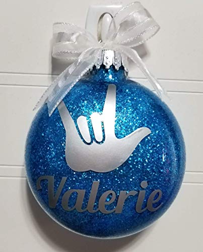 Personalized ASL Christmas Ornament - I love you sign American Sign Language for Deaf or Interpreter - Great gift for her or white elephant gift exchange