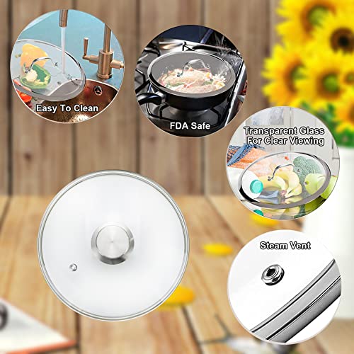 Tsnamay 10 Inch Clear Glass Pot Lid for Frying Pan Replacement Cover Can Withstand 356°F (180℃) with Stainless Steel knobs