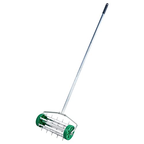 VEVOR Rolling Lawn, 51" L x 18" W, Steel Push Roller with Adjustable Handle, Grass Tool with Tine Spikes, Aeration Machine for Garden, Yard, Cropland to Loose Soil, Green