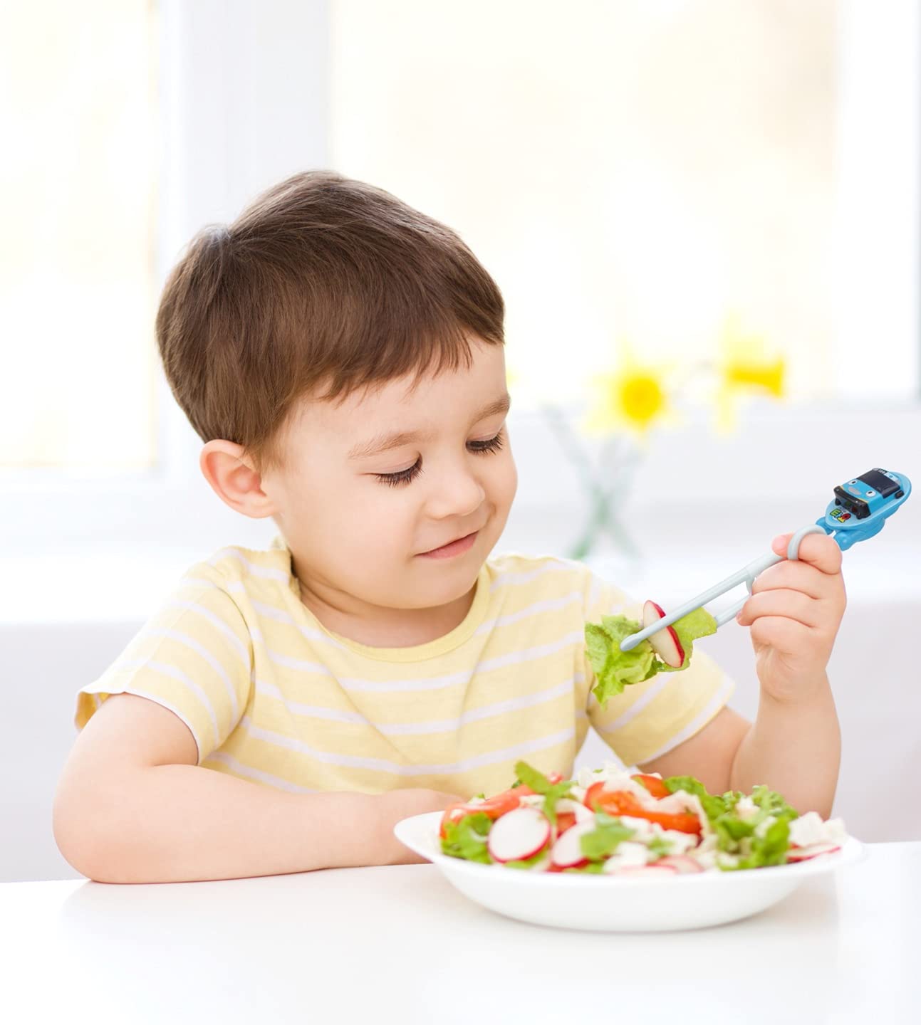 Tayo Training Chopsticks for Right Handed β Beginner for Kids, Edison Educational kitchen Suppliers for Toddlers, Durable Lightweight Portable BPA Free & ABS Plastic (Tayo (Blue))