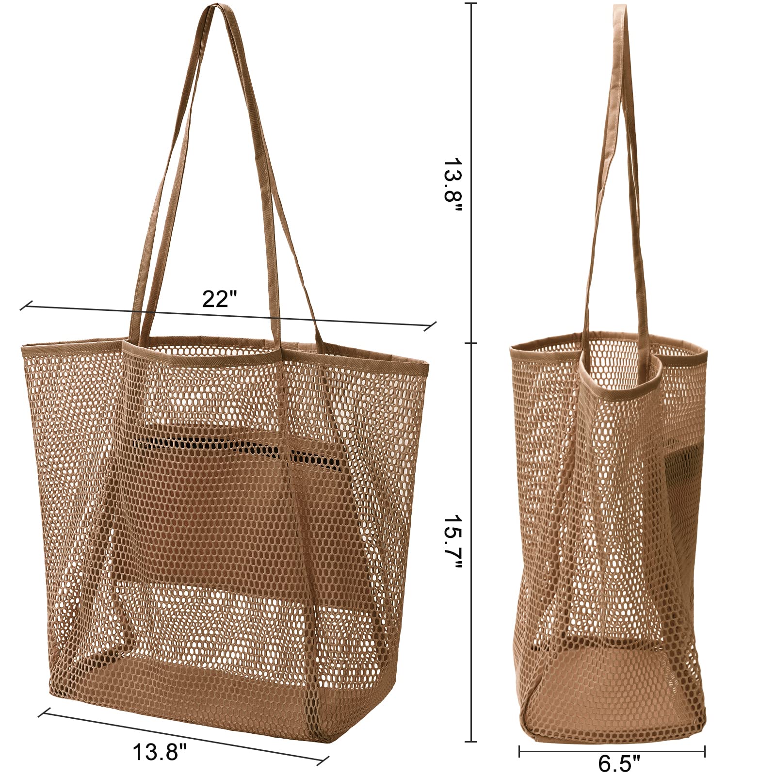 Nausear Mesh Tote Beach Bag Womens Shoulder Handbag - Spacious, Durable, Breathable, Stylish, Multi-Purpose (Brown)
