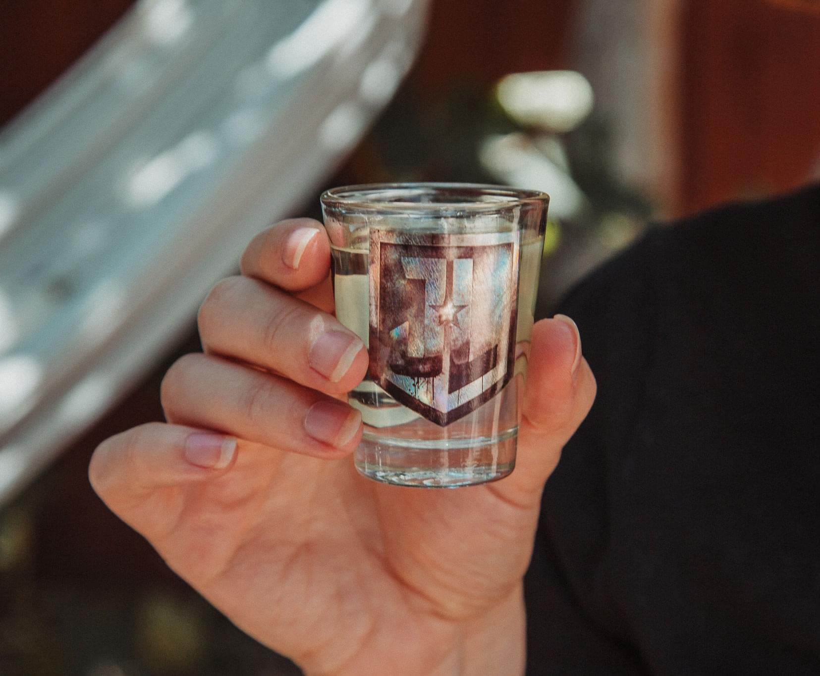 Toynk DC Comics Justice League Movie Logos 1.5-Ounce Mini Shot Glasses | Set of 4