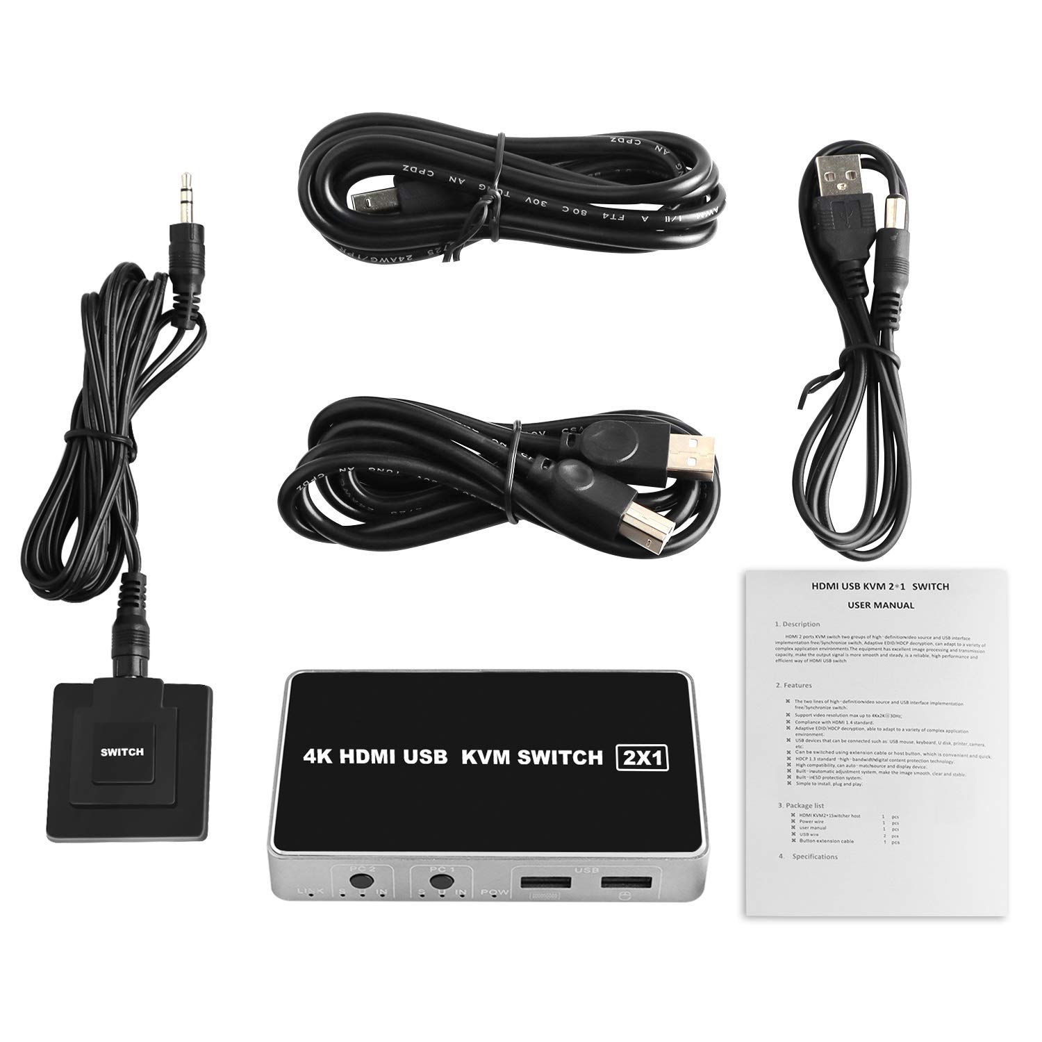 Pasow KVM Switch HDMI 2 in 1 Out 2 Port Keyboard Mouse Switcher USB Switch