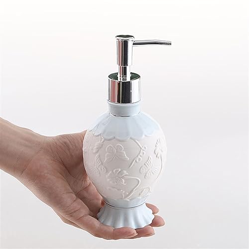 Soap Dispenser Embossed Soap Dispenser for Lotion Shampoo Dish Soap Ceramic Soap Pump Pink Soap Bottle for Kitchen Bathroom (300 Ml/10.14 Oz) Soap Pump Bottles