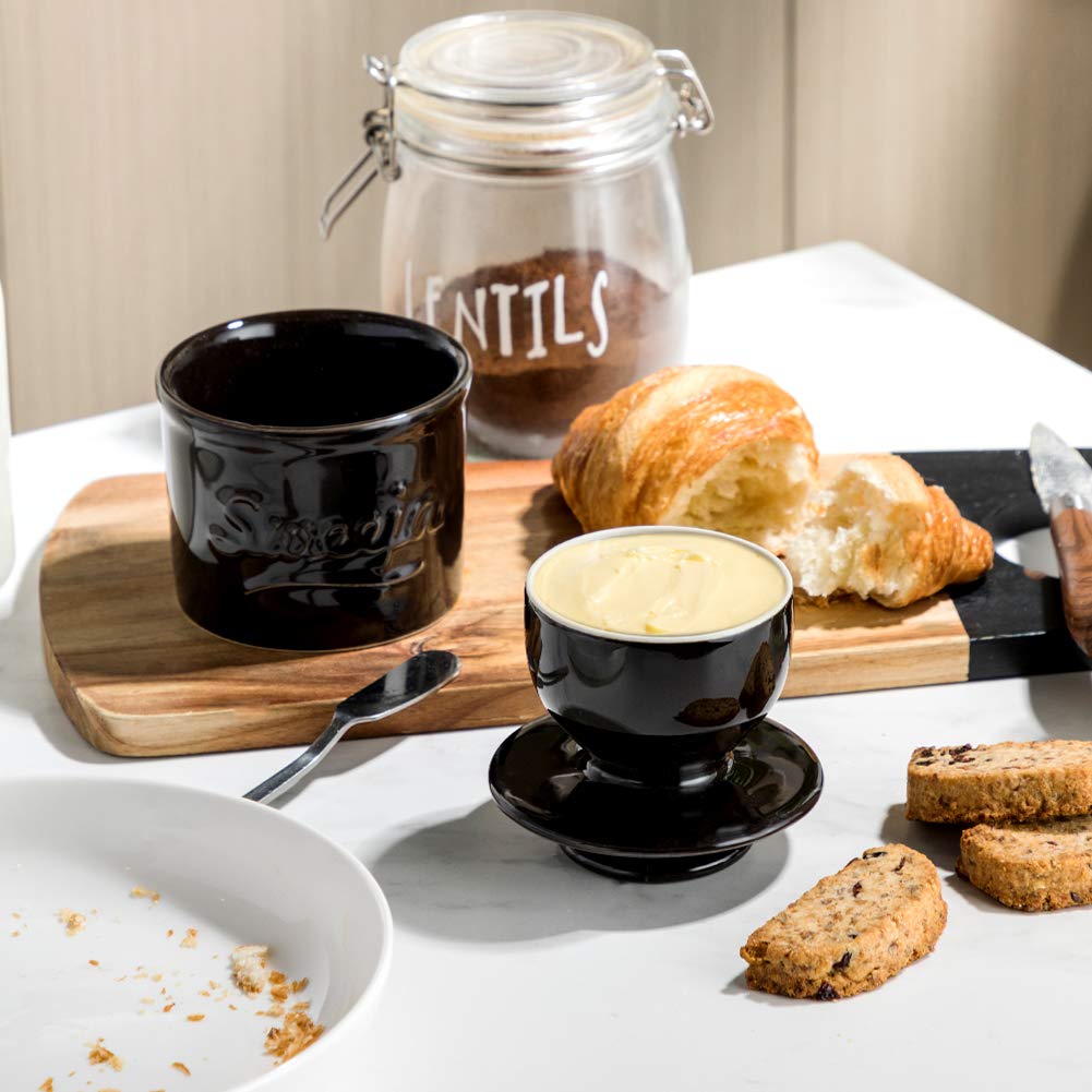 Sweejar Porcelain Butter Crock Keeper, French Butter Dish Keeps the Butter Fresh Soft & Spreadable, Serving Butter Easy for Bread Lovers Breakfast Kitchen Counter (Yellow)