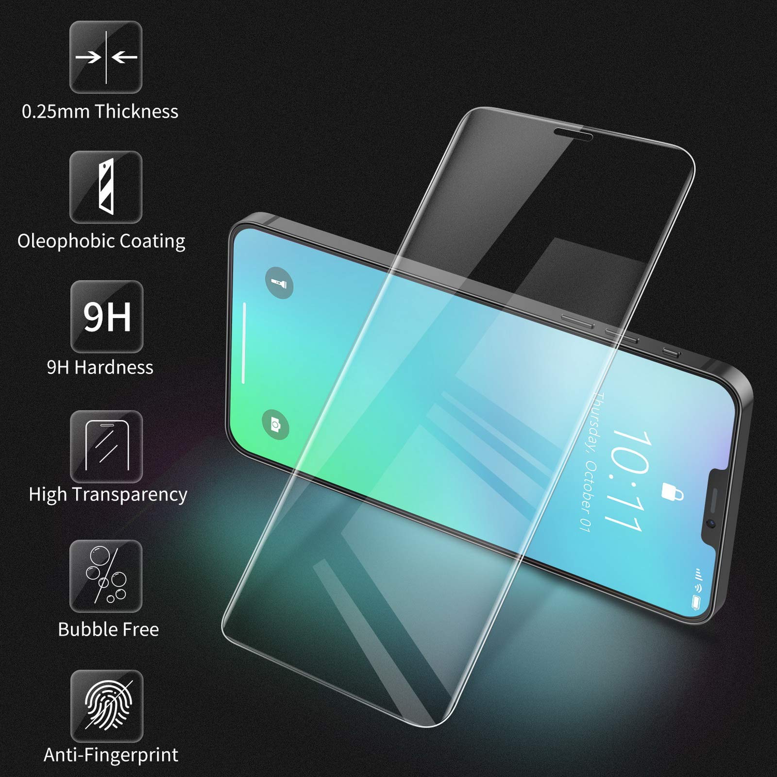 RIWNNI Screen Protector Compatible with iPhone 12/12 Pro [3 Pack], HD Clear Tempered Glass Screen Protector for iPhone 12/12 Pro 6.1-Inch [Easy Installation Frame] [Bubble Free] [Case Friendly]