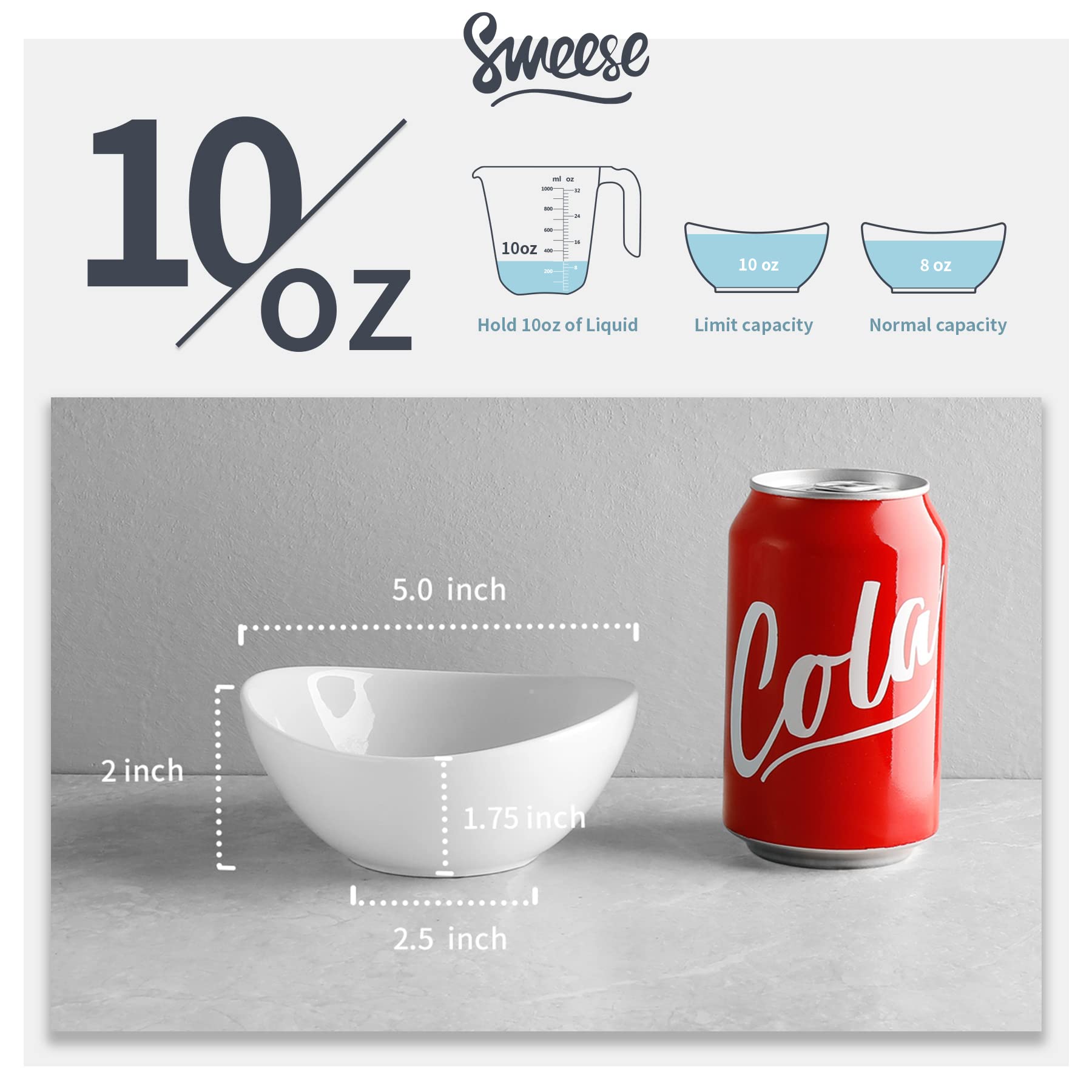 Sweese 10 Ounce Small Bowls and 4 Ounce Mini Bowls Set of 6, White