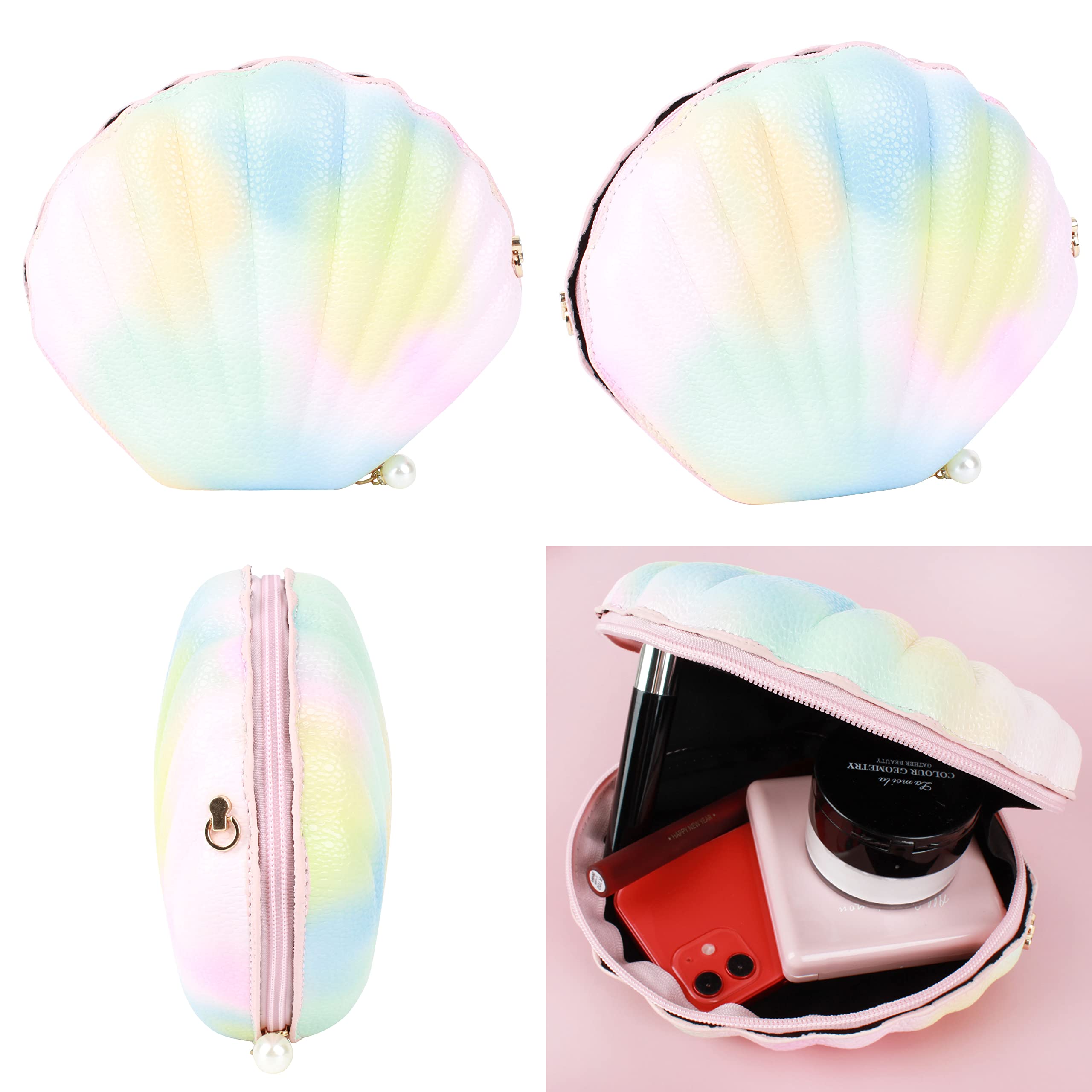 Women Mini Rainbow Seashell Cross-body Bag Chain Strap Shoulder Bag Evening Clutch Handbag