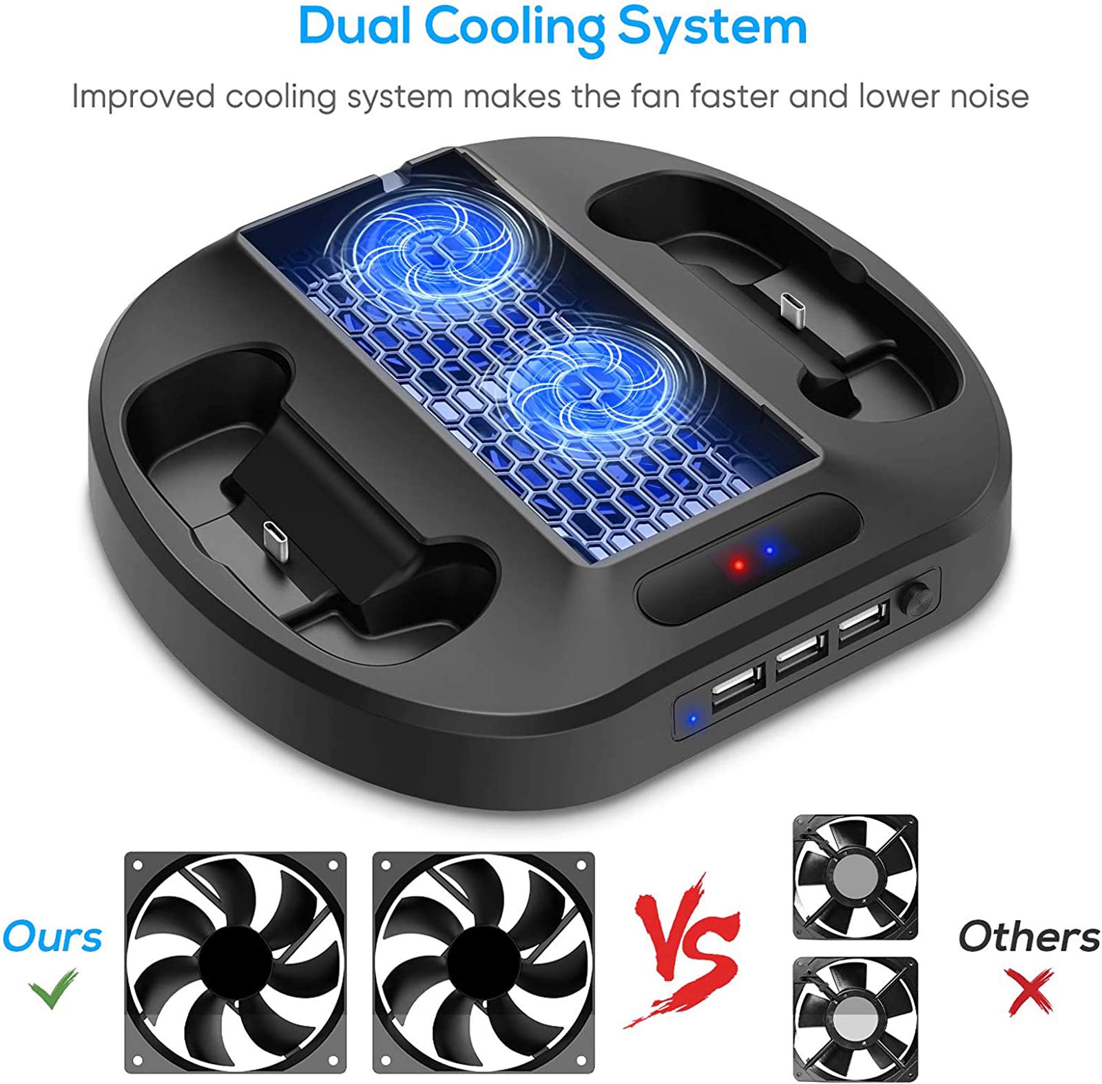 T&A Vertical Stand for Xbox Series S with Cooling Fan Xbox Series S Stand Controller Charge Station with Dual Controllers EXT Port Charger Dock and 3 USB HUB, BLACK