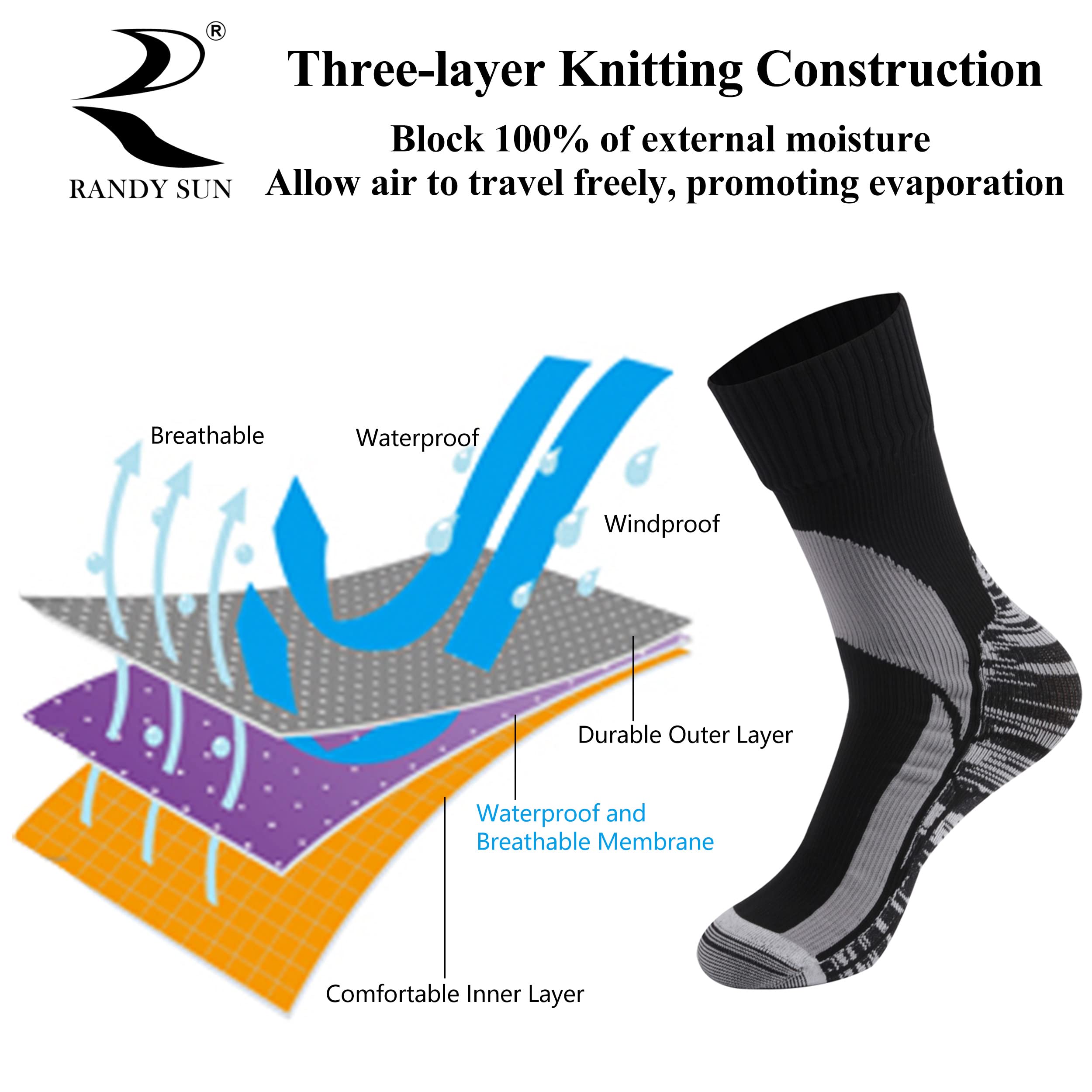 RANDY SUN Ankle Athletic Socks, Breathable Waterproof Basketball Running Golf Tennis Cycling Socks, 1 Pair-Black Small