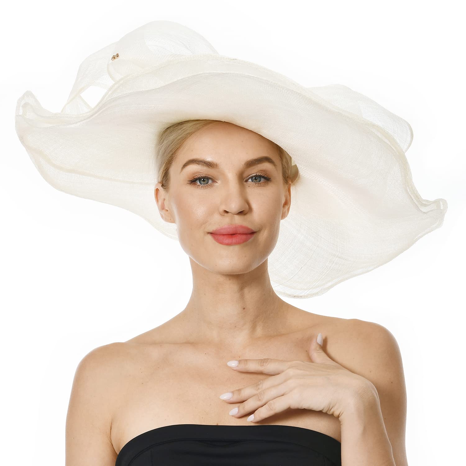 VINTAGEHAT Kentucky Derby Hats for Women - White Fascinator Large Brim Bowknot Church Summer Beach Sun Hat Off-white Small-Large