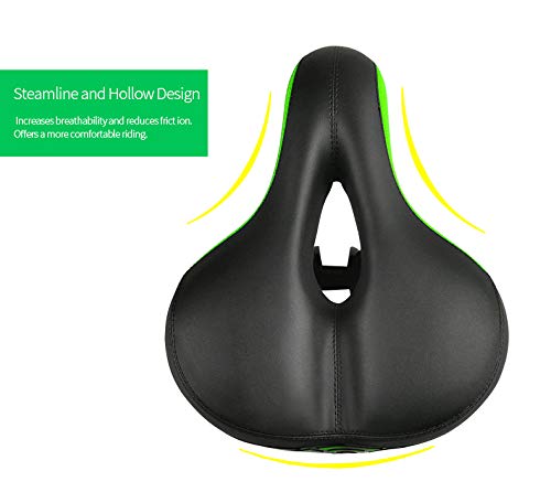 Oversized Bike Seat,Comfortable Univeral Replacement Bicycle Saddle- Giant Reflective Strap/Waterproof Breathable Leather/Extra Padded Memory Foam for Men/Women