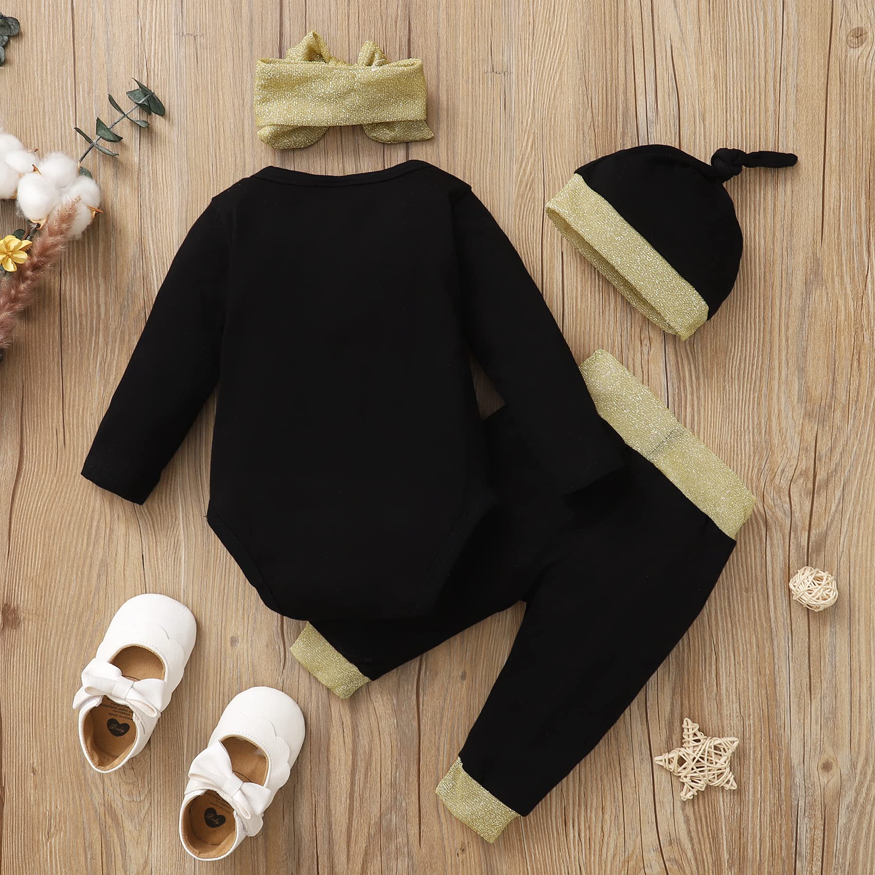 Shalofer 4Pcs Outfit Set Baby Boy Girl My First New Year Romper (Black-2022,12-18 Months)