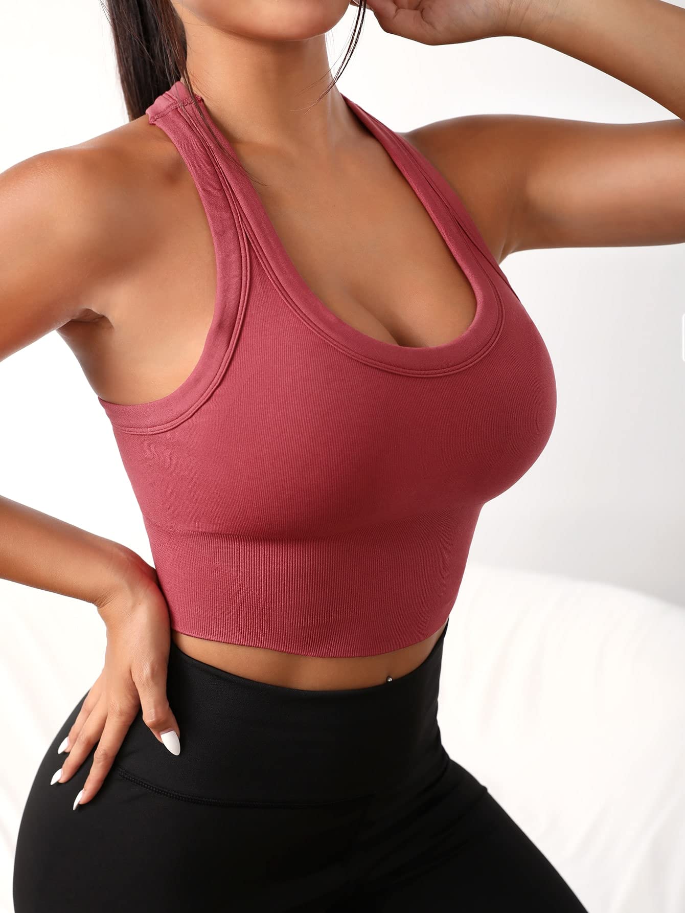 Verdusa Women's Racerback Sport Bra Wirefree Athletic Workout Yoga Bra Rose Red L
