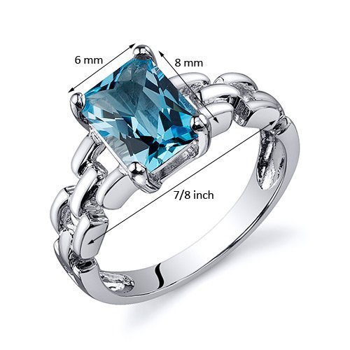 PEORA Swiss Blue Topaz Ring Sterling Silver Chainlink Style 1.75 Carats Size 6