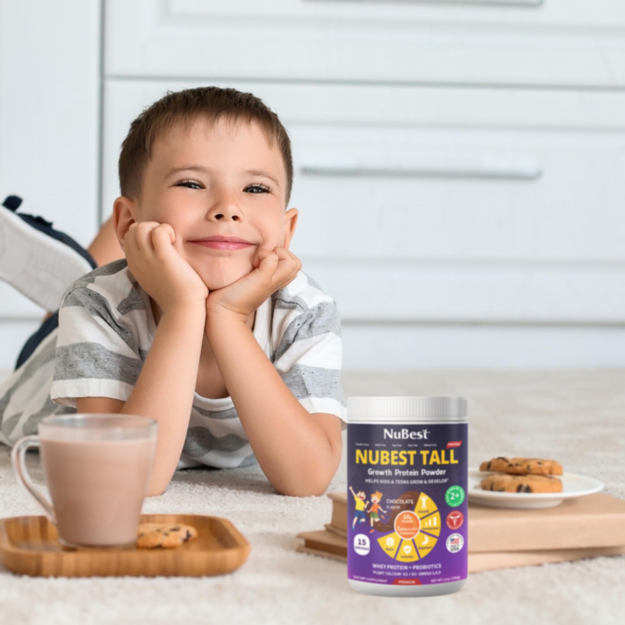 NuBest Tall Protein Powder for Kids & Teens - Whey Protein Powder - Chocolate Protein Powder Shake - Protein Drink with Probiotics, Omega 3-6-9, Vitamin D3 + K2, Calcium, Vitamin - 15 Servings