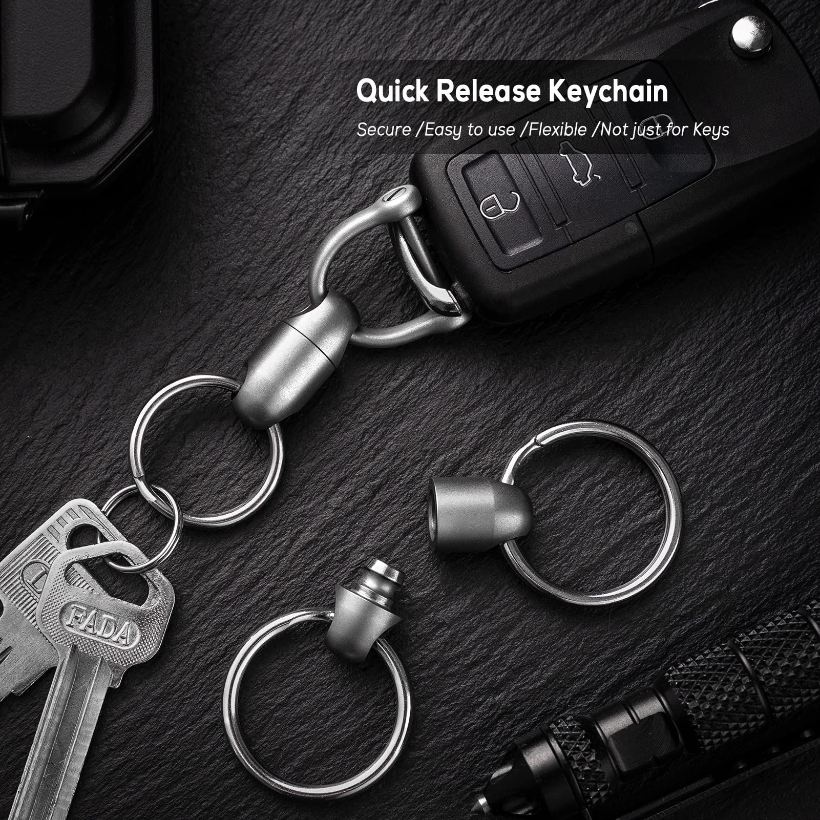 TISUR Swivel Keychain Clip, Titanium Detachable Pull Apart Key Chain, Key Ring Organizer Keychain For Men Women (1PC Swivel +2SUS key rings)