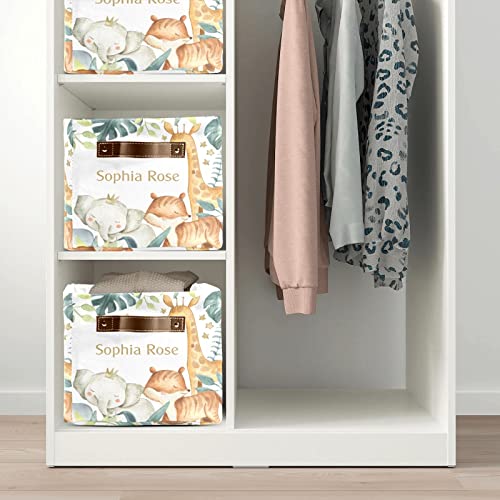 Safari Animals Jungle Forest Personalized Storage Bins ,Baskets Cubes Organizer with Handle for Shelves Closet Nursery Toy 1 Pack