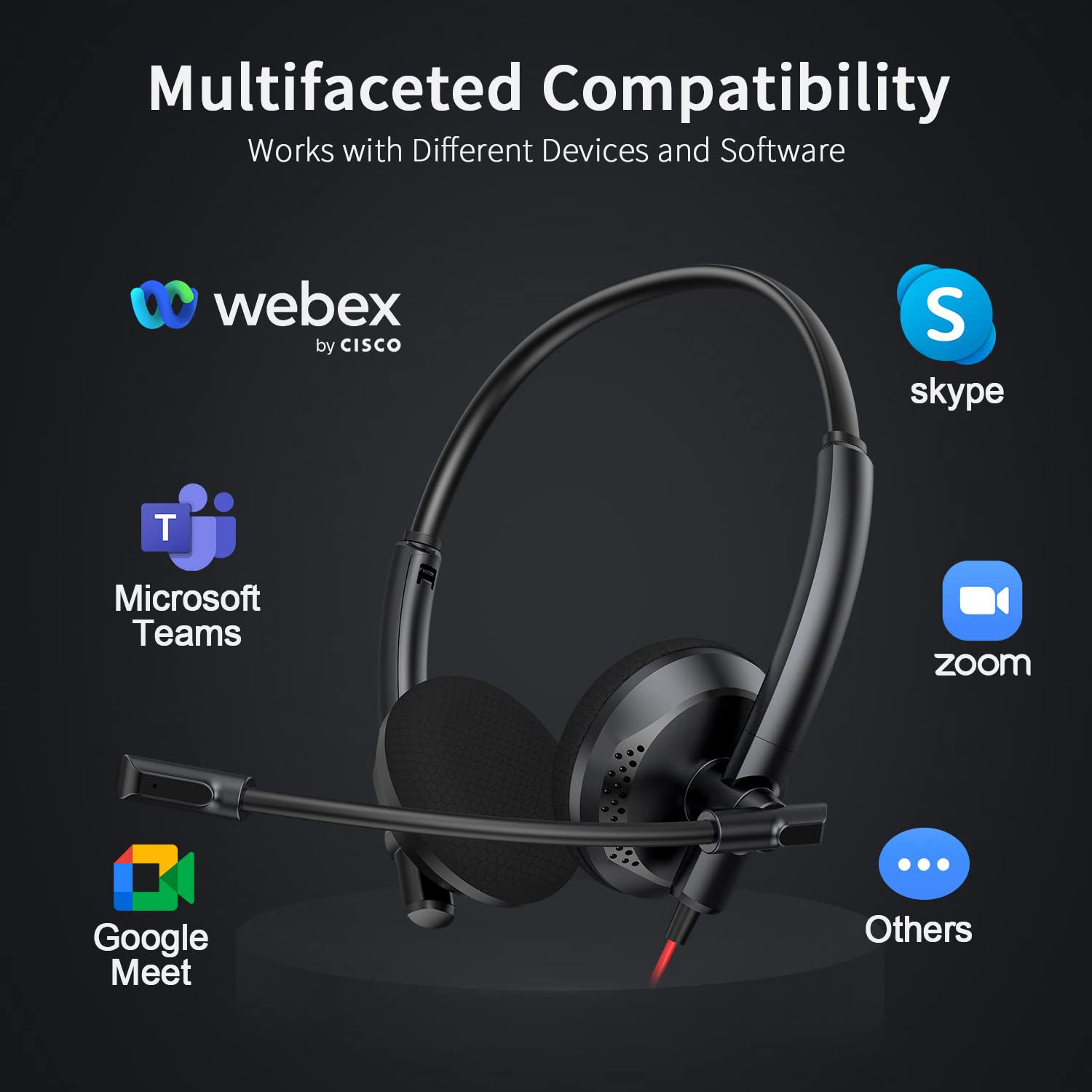 NUBWO HW03 Headset with Microphone for PC,3.5mm Jack,Volume Control,Wired Computer Headset for Zoom Skype,for Office,Business, Call Center