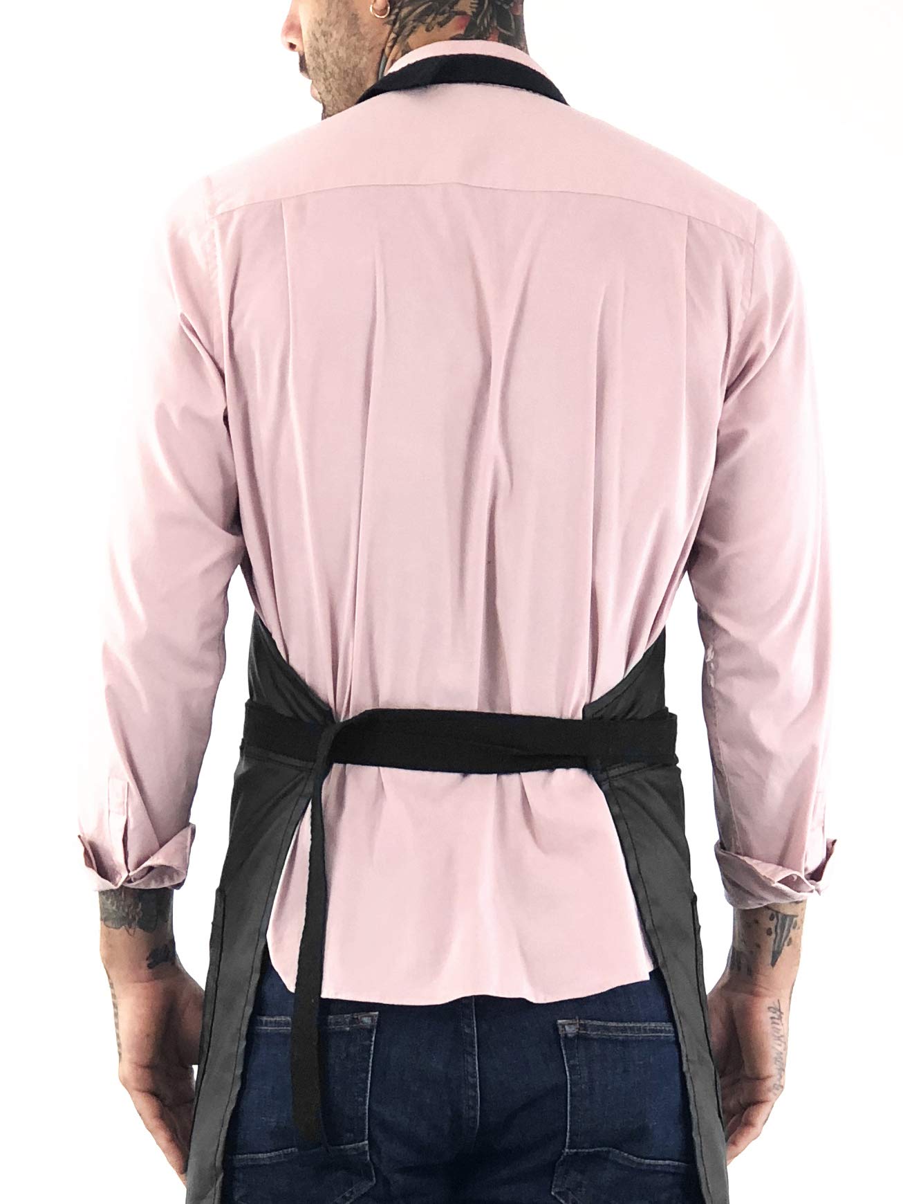 Under NY Sky No-Tie Panther Black Apron β Coated Twill with Leather Reinforcement, Split-Leg, Adjustable for Men and Women β Pro Barber, Tattoo, Barista, Bartender, Hair Stylist, Server Aprons