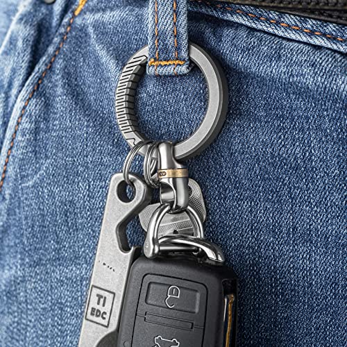 TISUR Titanium Key Ring for Keychain,Carabiner Key Chain Rings Connector with Detachable Keyring,Key Chain Assecories (1PC Titanium Copper Swivel +1PC SUS D-ring)