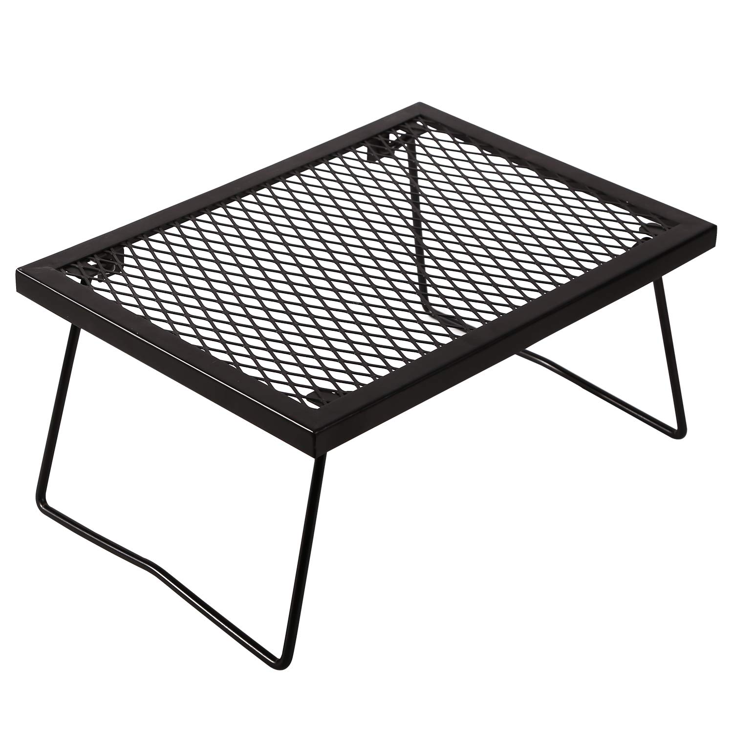 REDCAMP Folding Campfire Grill Heavy Duty Steel Grate, Portable Over Fire Camp Grill for Outdoor Open Flame Cooking, Black Large