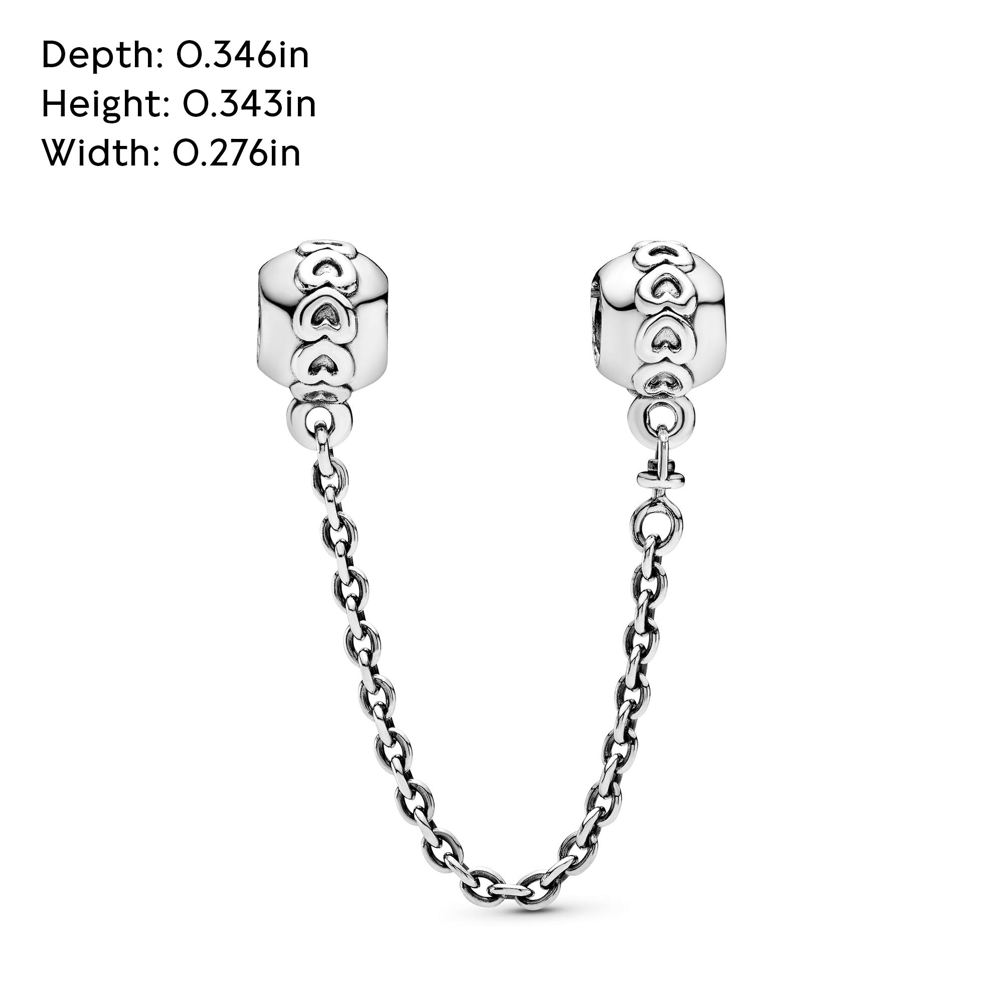 Pandora Jewelry Band of Hearts Safety Chain Sterling Silver Charm, 2", No Box