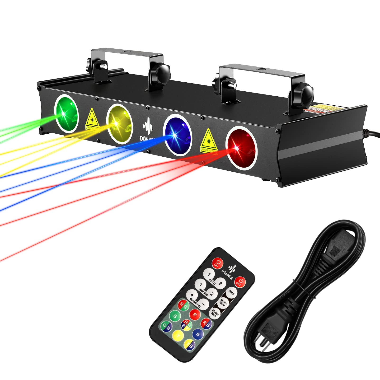 Stage Laser Lights Donner Music Sound Activated Strobe RGBY Light 4 Beam Effect DJ Light DMX Remote Control RGBY LED Party Lights for Disco KTV Bar Club Birthday Wedding