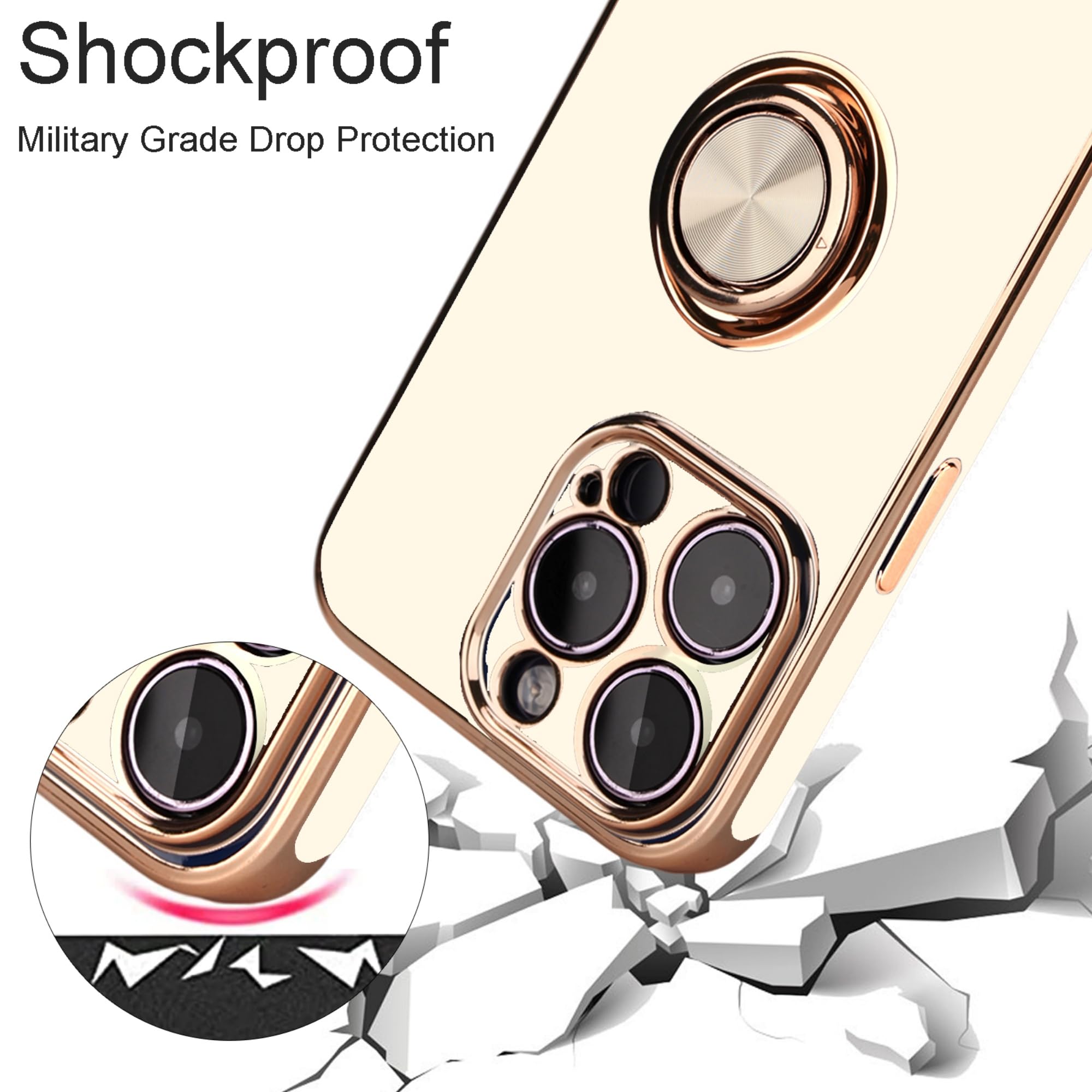 Sogrand for iPhone 14 Pro Case 3 in 1 with Screen Protector Anti Blue Light and Waterproof Phone Pouch W/Strap & Lanyard Car Magnetic Kickstand Ring Stand Shockproof Luxury Cute for Women Men (White)