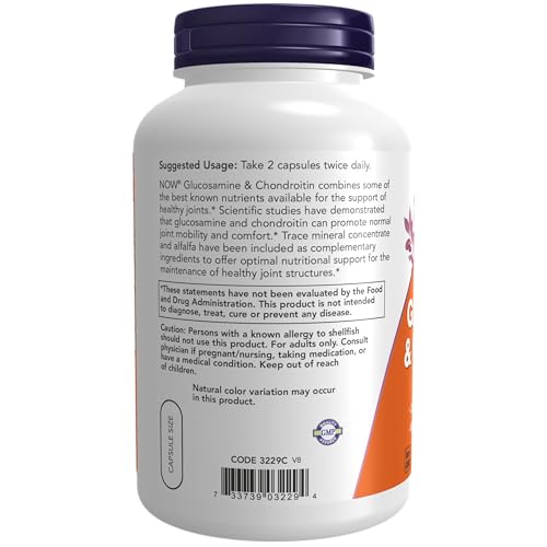 NOW Supplements, Glucosamine & Chondroitin, with Trace Mineral Concentrate and Alfalfa, 240 Veg Capsules