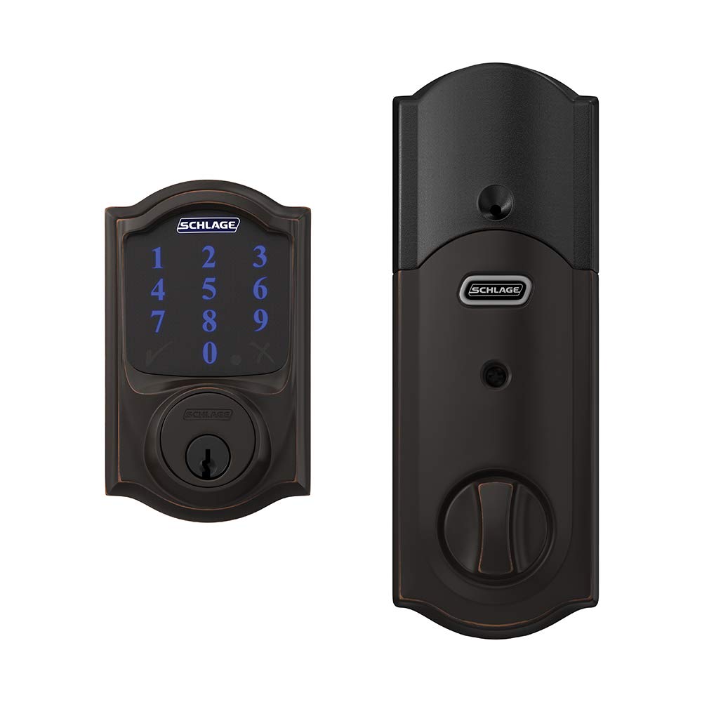 SCHLAGE Connect Smart Deadbolt with Camelot trim in Aged Bronze, Zigbee Certified - BE468GBAK CAM 716