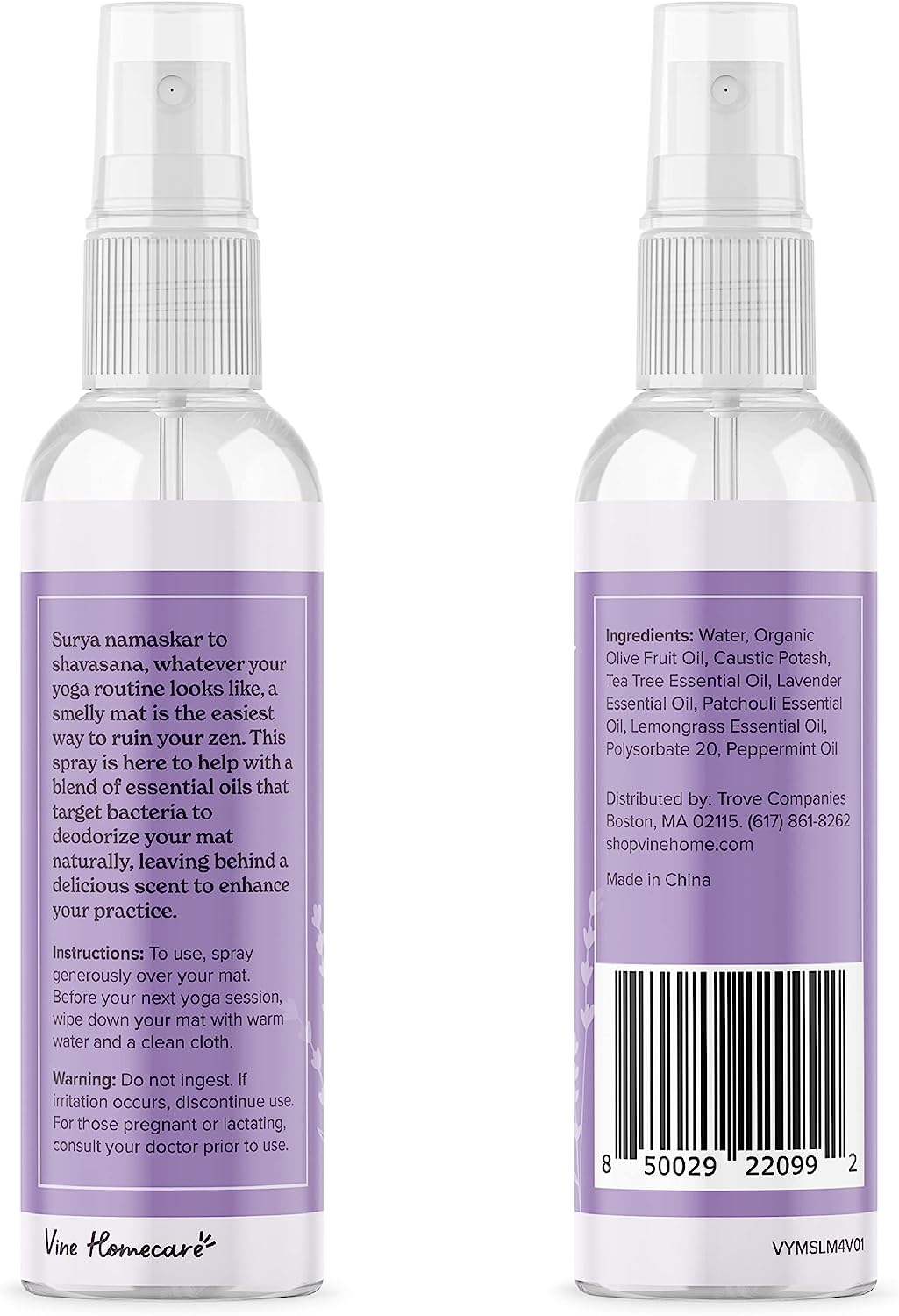 Vine Homecare - Yoga Mat Spray - Refresh Your Zen - Naturally Cleans and Deodorizes Your Yoga and Gym Mats - Made With Essential Oils - 4 OZ - Lavender Mint