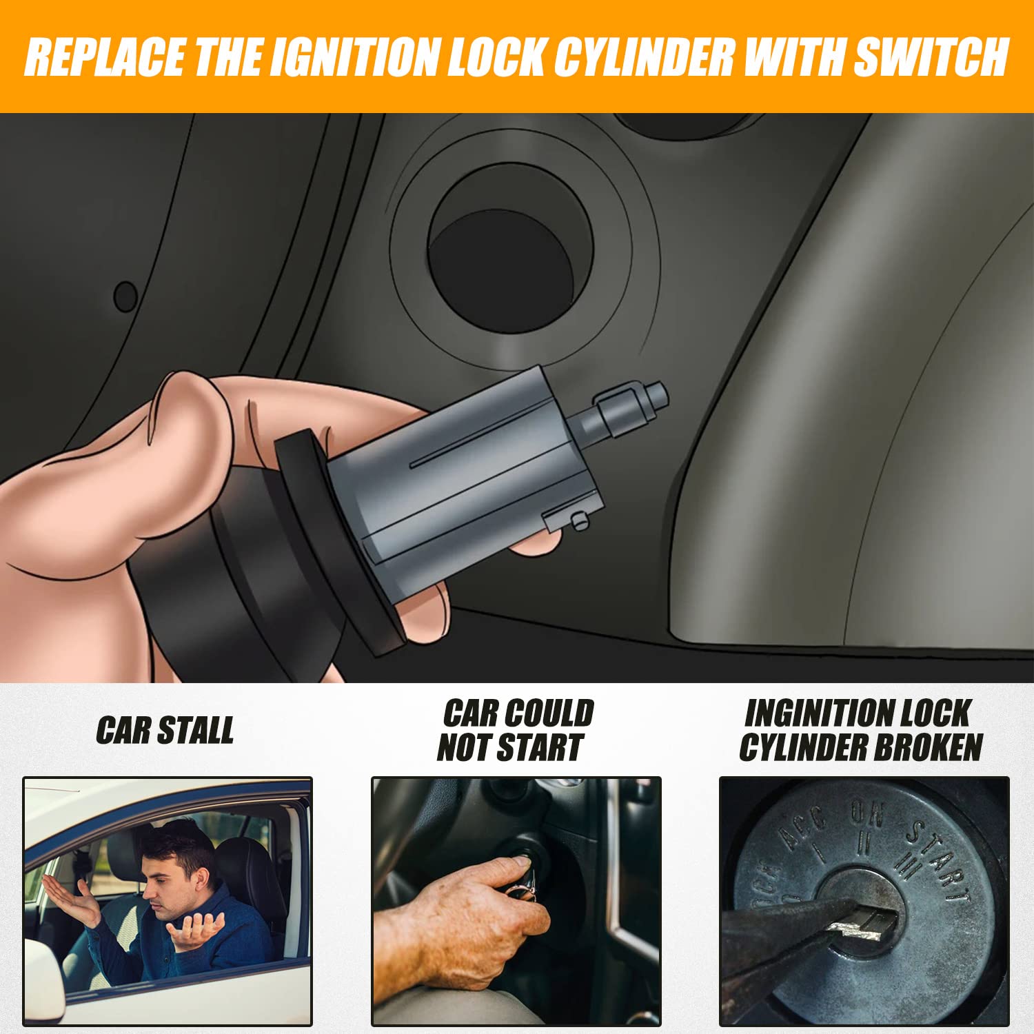 RANSOTO Ignition Lock Cylinder with 2 Keys & Ignition Starter Switch Compatible with Chevy Malibu Impala Monte Carlo Olds Alero Intrigue Cutlass Grand Am Replace 12458191 22599340