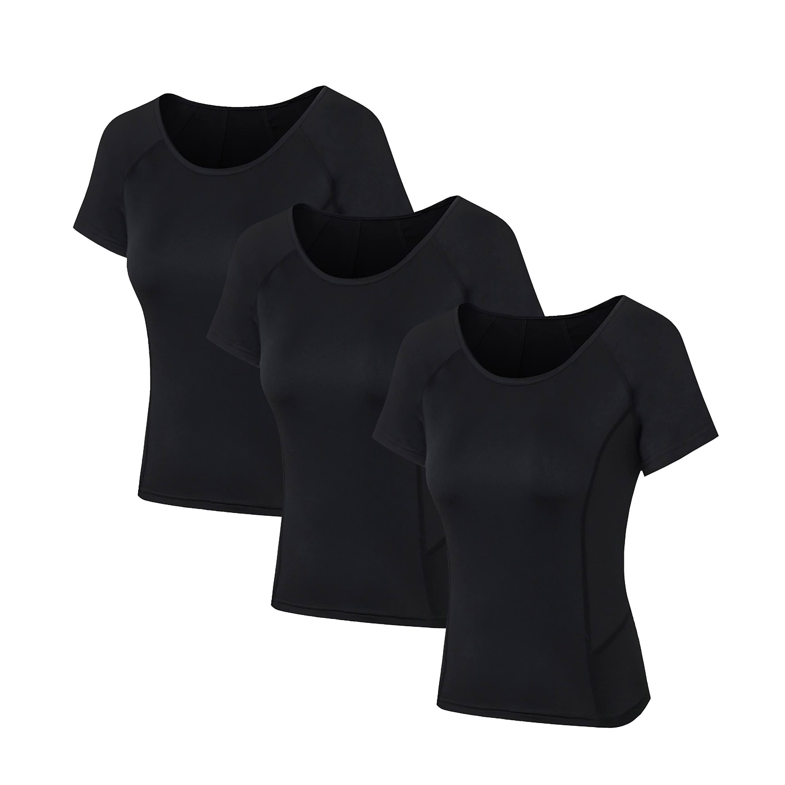 TAISIM Women's Close Fitting Exercising Crewneck Stretchy Cropped Short Sleeve,Black,Black,Black, Medium