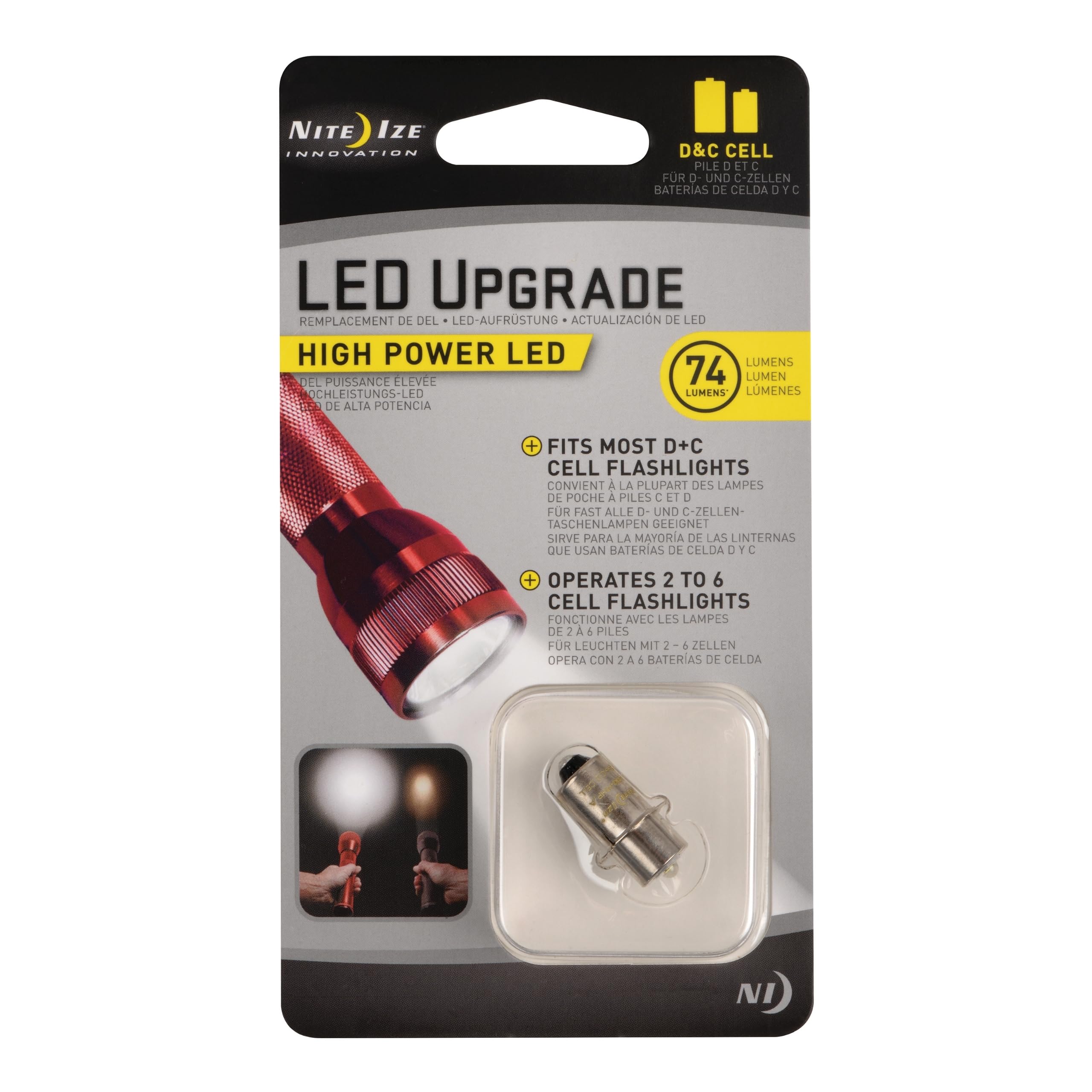 Nite Ize High Power LED Upgrade - LED Light Bulb for C and D Cell Flashlights - 74 Lumen Replacement Upgrade Bulb for Soft White Light - White