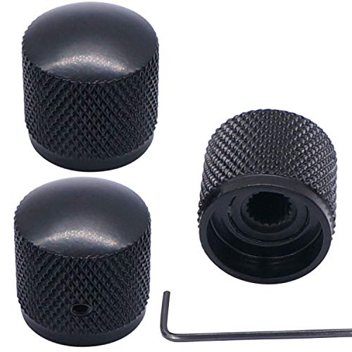 Taiss/3pcs Black Metal Dome Knobs Electric Guitar Volume Tone Control Knobs, Metal Volume Tone Knob,Suitable for 6mm Shaft ,with Inner Hexagon Spanner Knob-10BK