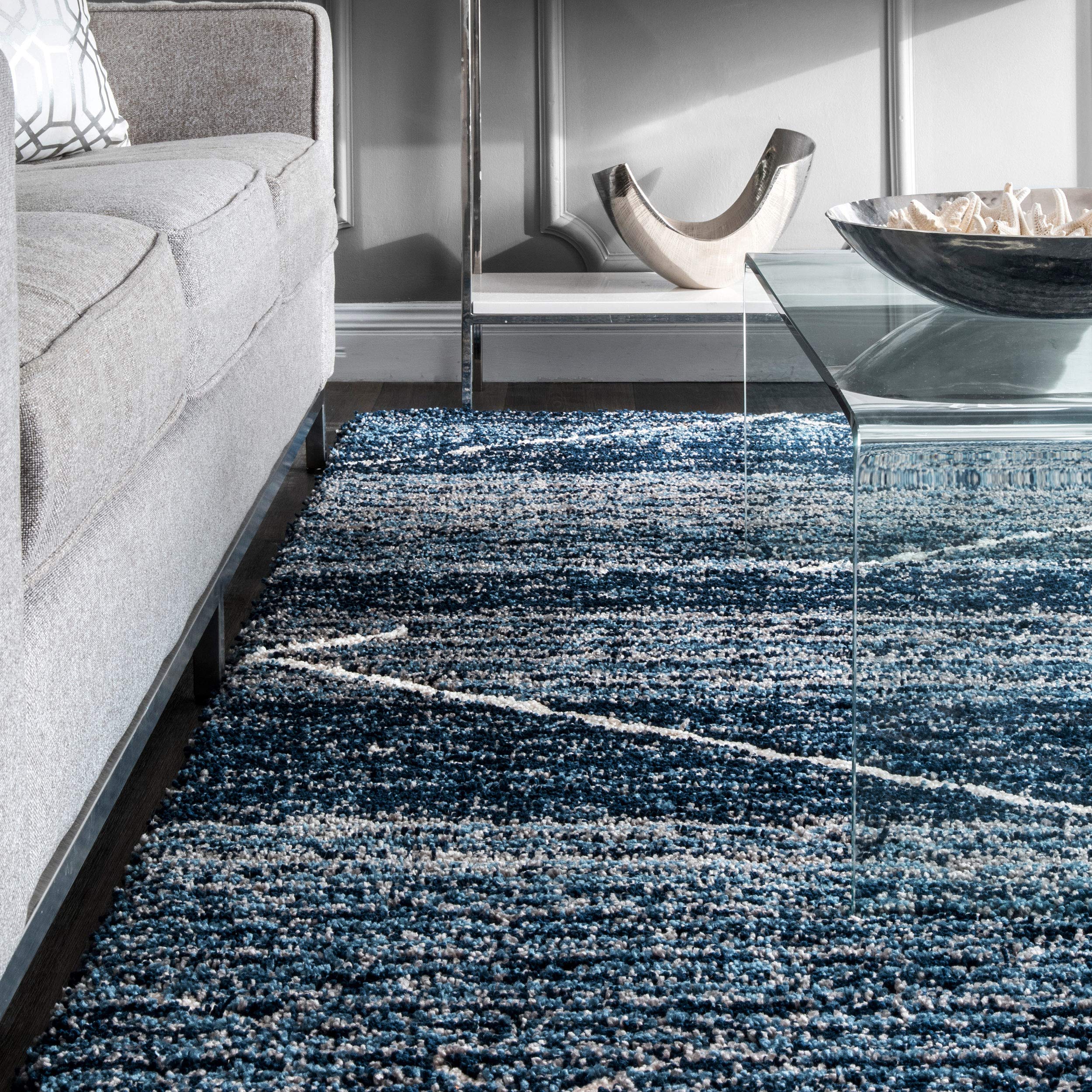 nuLOOM Hand Tufted Trellis Vito Shag Area Rug, 5x8, Blue