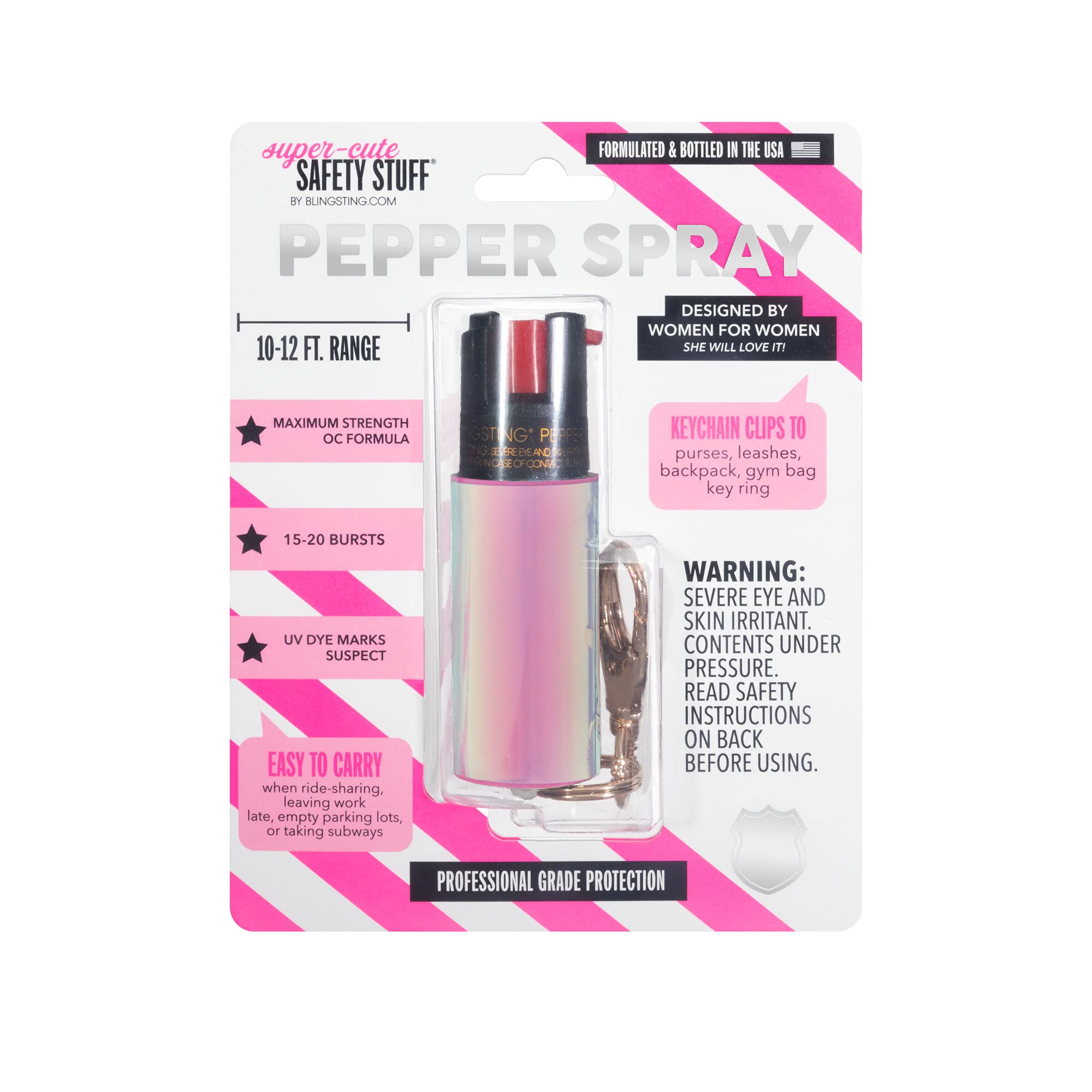 Pepper Spray Maximum Strength Self Defense Keychain for Women, 12-foot Spray Range & UV Dye - Holographic 2 Count