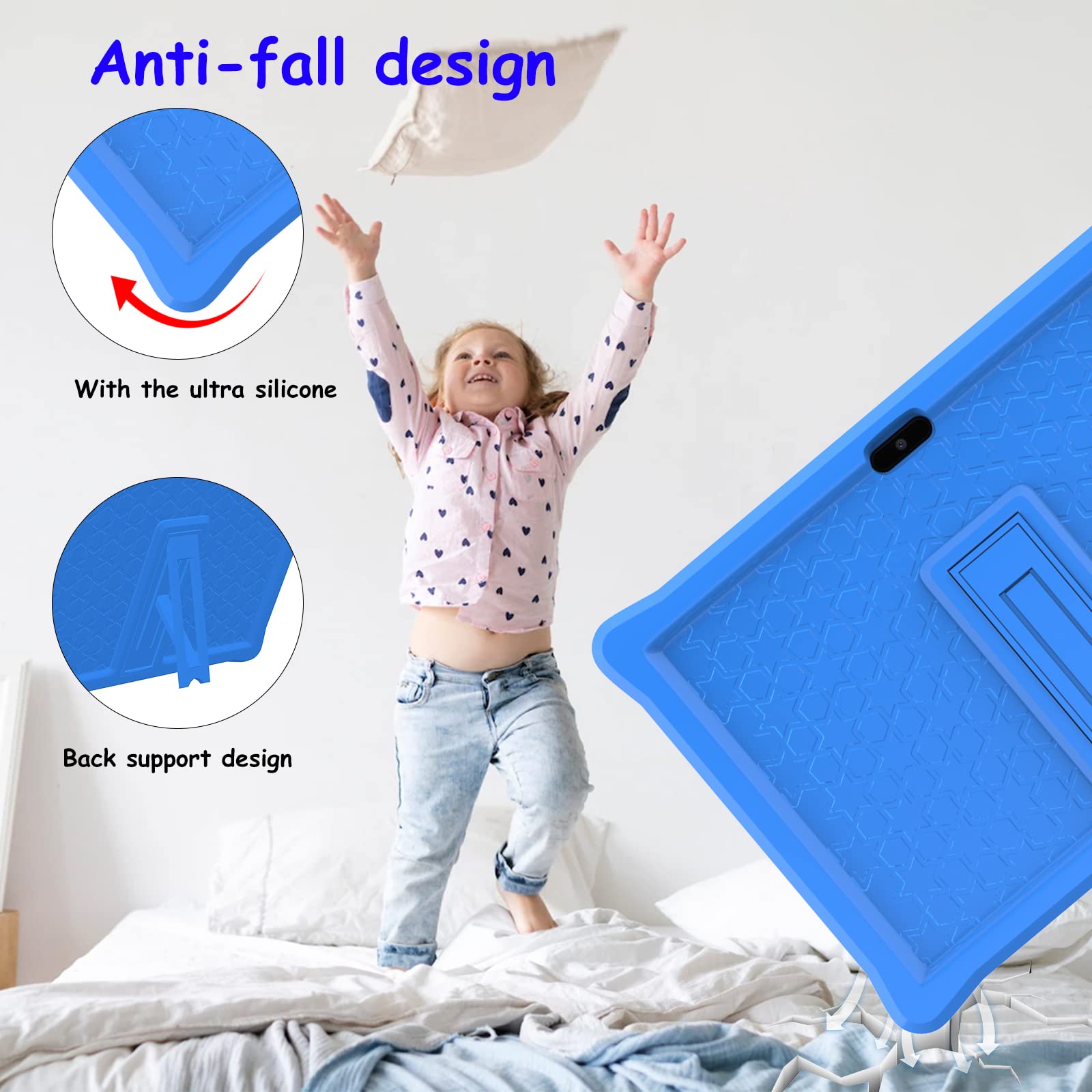 ZZB Kids Tablet 10 Inch Toddler Tablet, Android 11 Tablet for Boys Girls, 32GB Storage 2GB RAM, 6000mah Battery Quad-Core Processor Dual Camera WiFi Bluetooth, Parental Control APP, with Tablet Case.