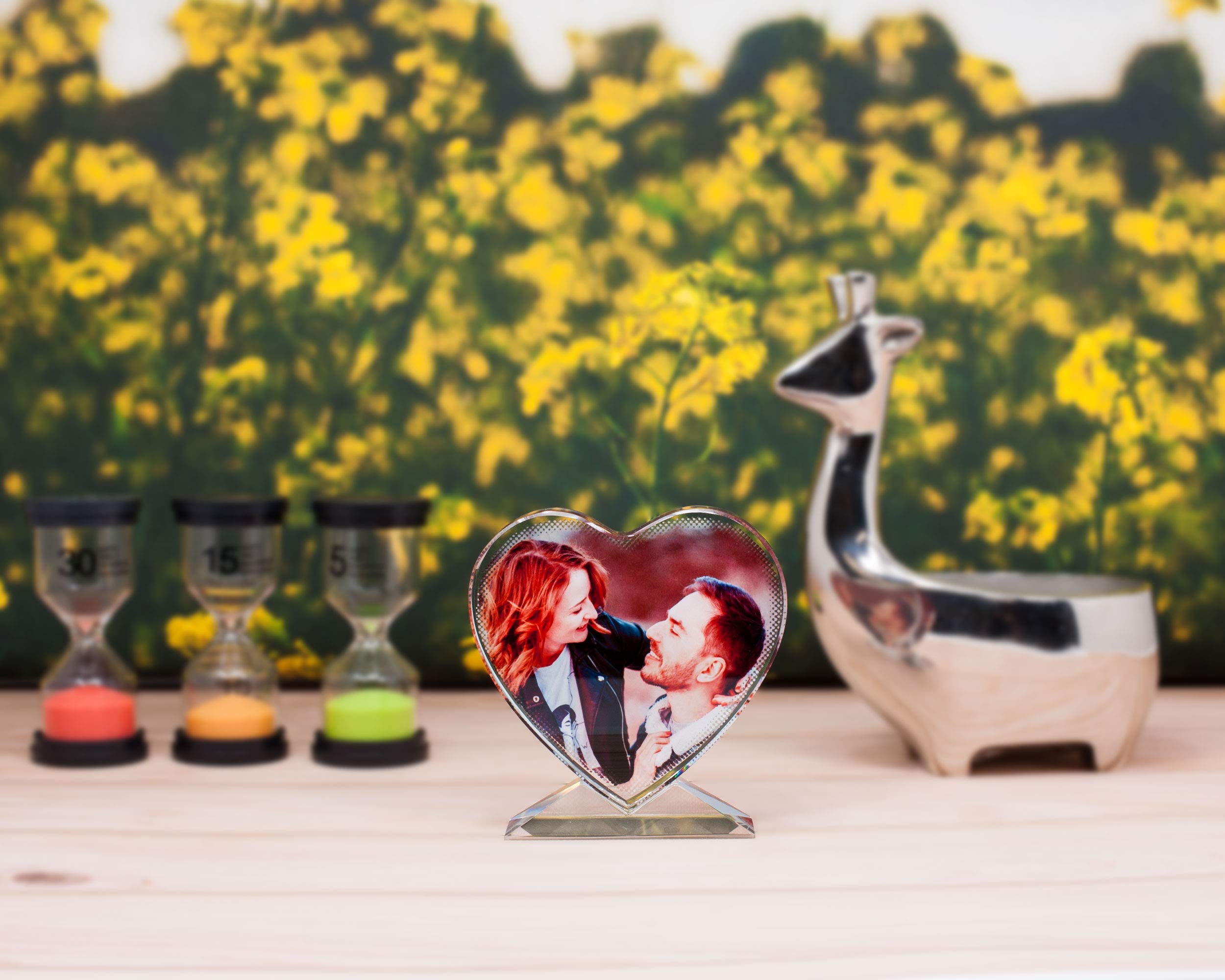 P&L ART. Picture Frame: 4 x 4 Inches Heart Glass Crystal Print with Customized Frame - Elegant Home Decor and Personalized Gifts