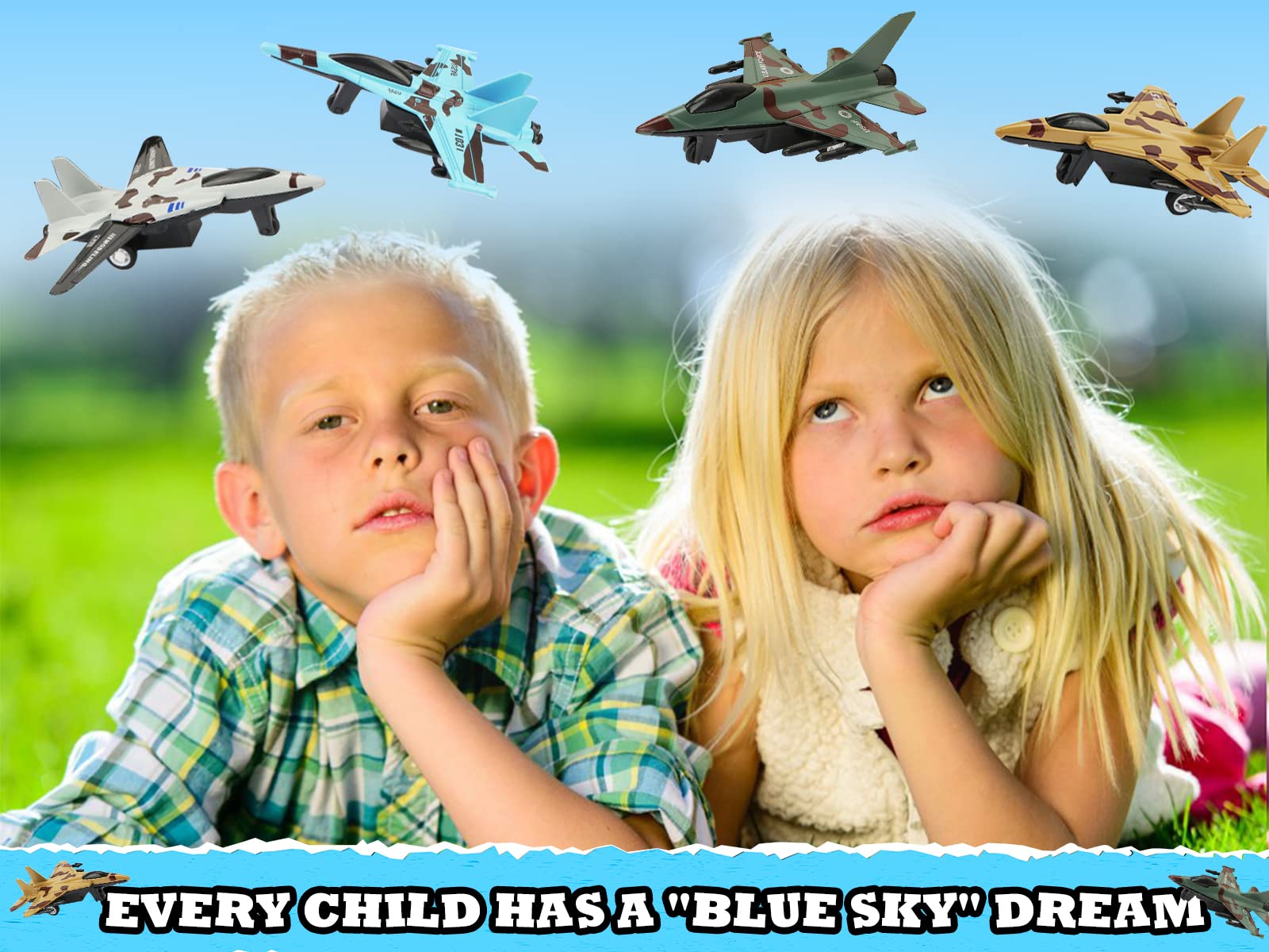 Vbacala Pull Back Airplane Toy Set Die Cast Metal Military Themed Fighter Jets, Models Aircraft Plane for Kids Toy Set Collection - 4 Pcs