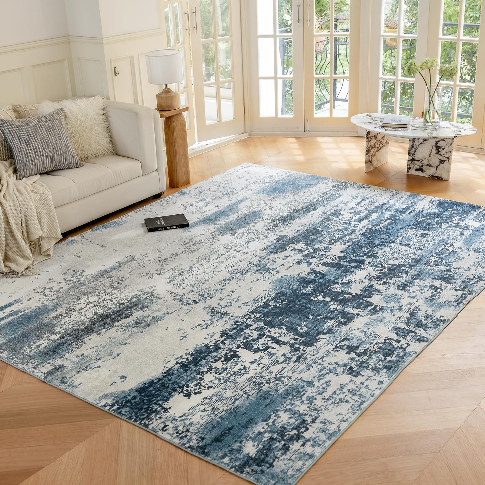 OMERAI Rug 5x7 Area Rug for Bedroom Washable Rug for Living Room Kitchen Dining Room Rugs Non-slip Home Decor Carpet Faux Wool Rug Large Morden Art Ultra Soft Blue Area Rug-Modern
