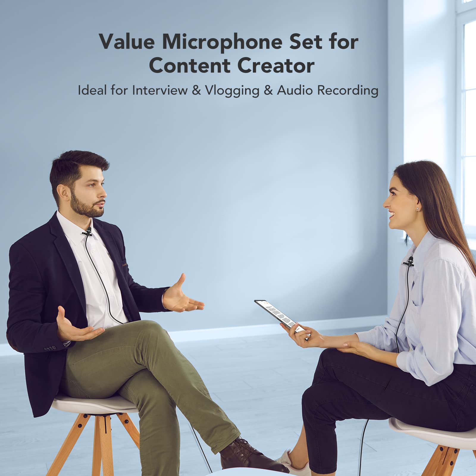 ttstar 2 PCs 3.5mm Lavalier Microphone Kit for Interview, Audio Video Recording