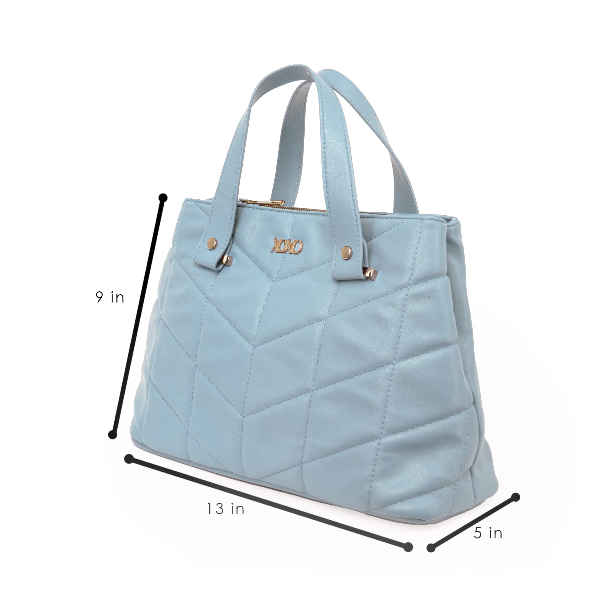 XOXO Women’s Blue Chevron Vegan Leather Quilted Pattern Satchel Bag With Adjustable Strap