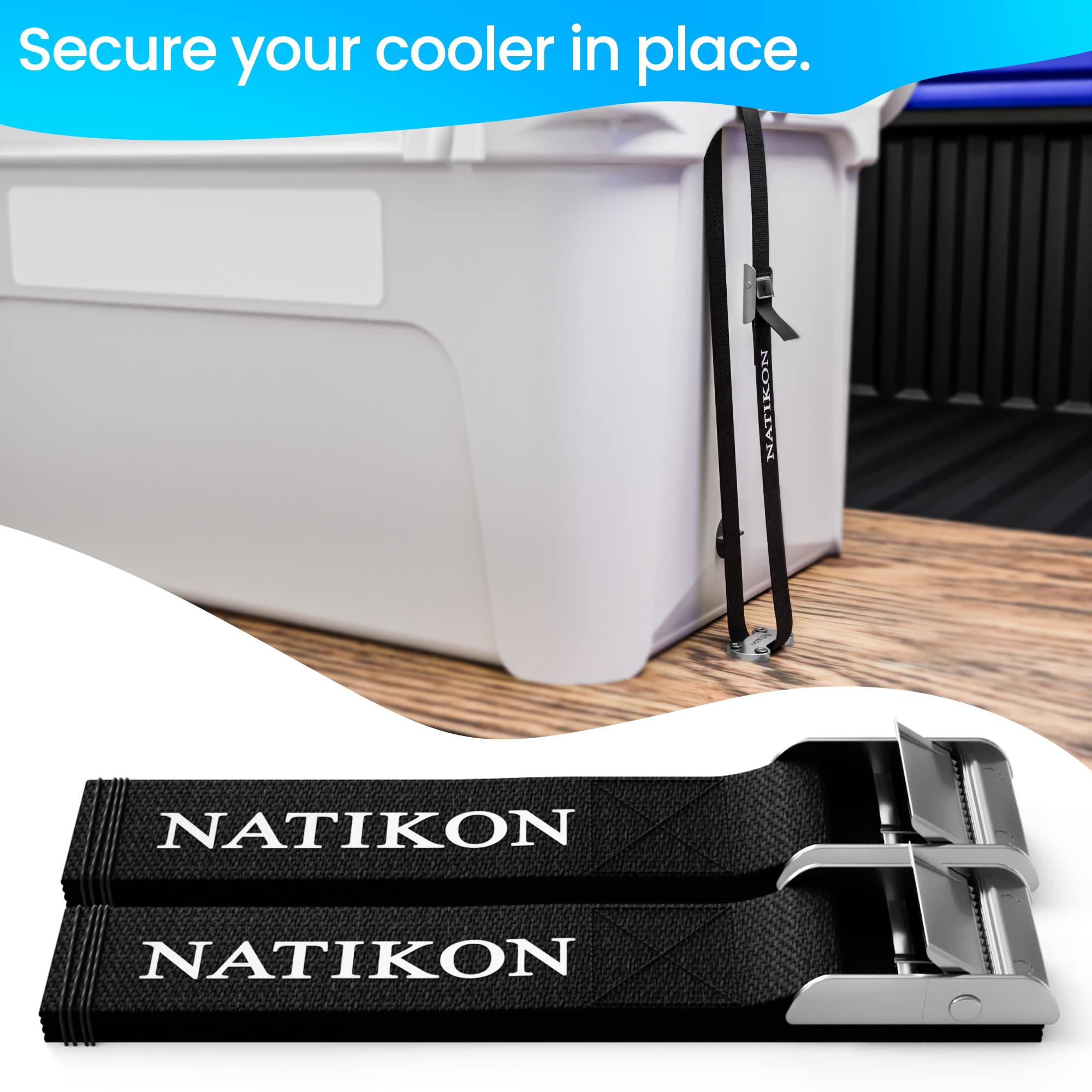 NATIKON Cooler Tie Down Kit, Cooler Accessories, Cooler Tie Down Straps for YETI Coolers RTIC Coolers to Boat, Deck, Truck Bed and Trailer